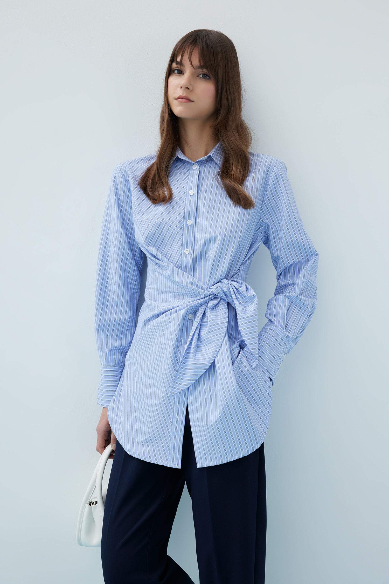 Bleu FEMME Chemise Tunique en Popeline Rayée à Manches Longues 3102491 ...