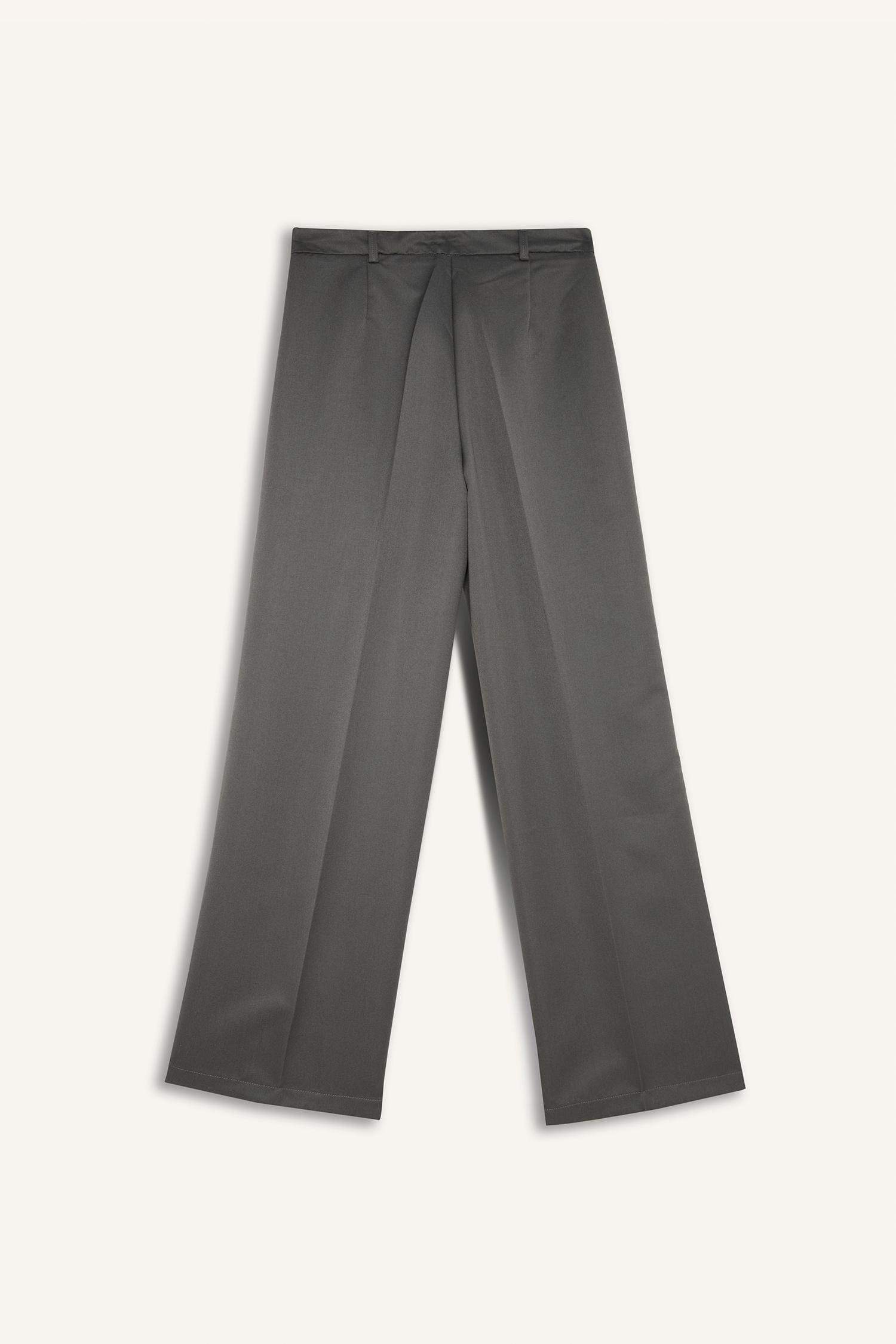 Grey WOMAN Wide Leg High Waist Standard Length Trousers 3144645 | DeFacto