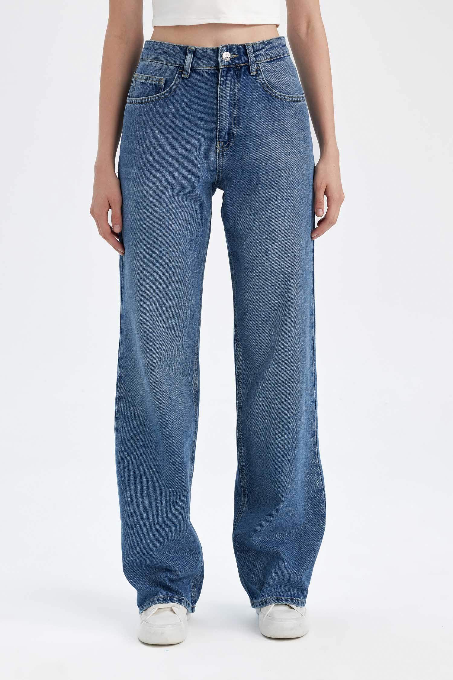 Bleu Foncé FEMME Pantalon Jean large à Coupe droite 3191833 | DeFacto