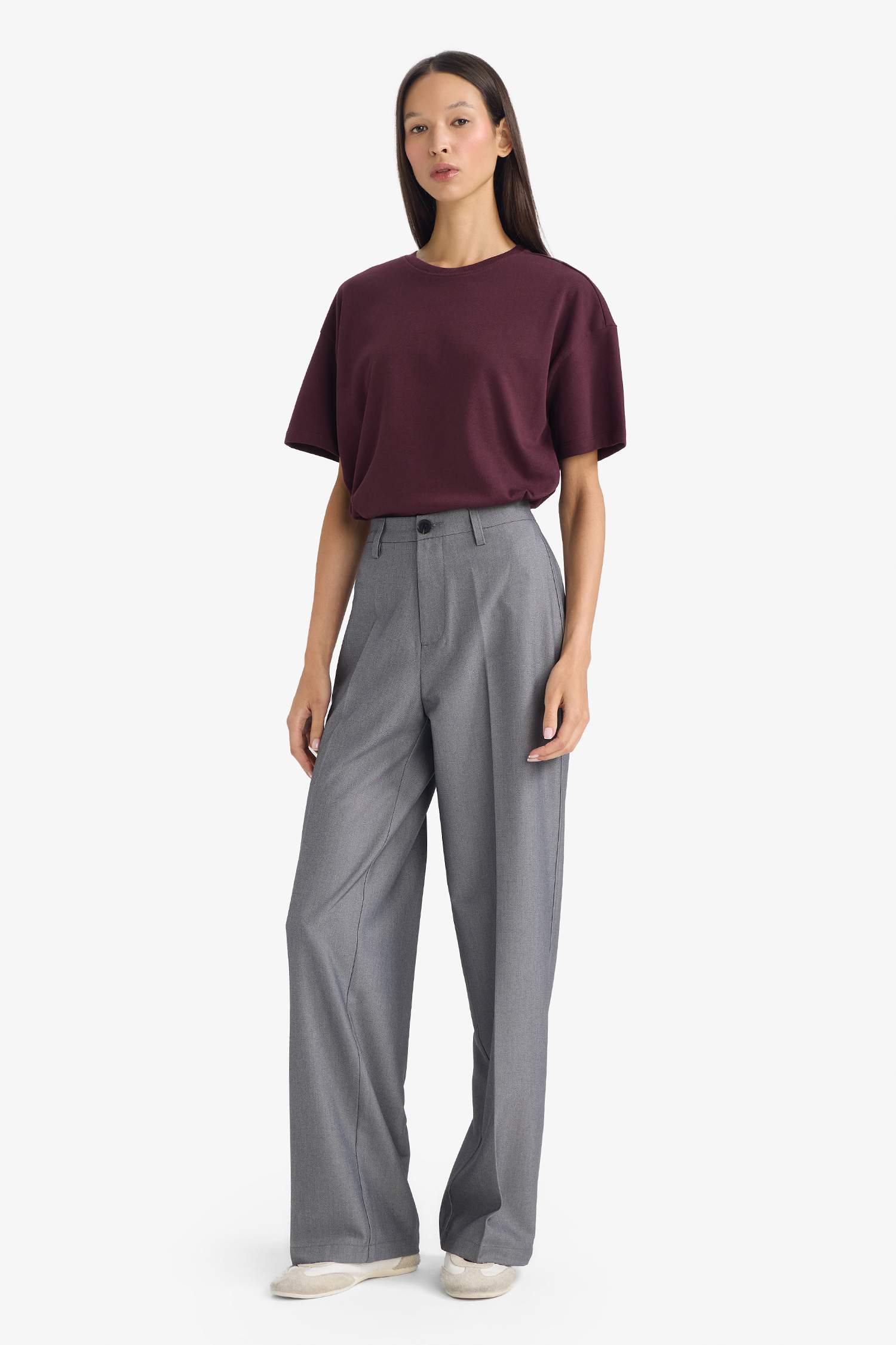 Bordeaux WOMAN Oversize Fit Crew Neck Short Sleeve T-shirt 3374928 ...