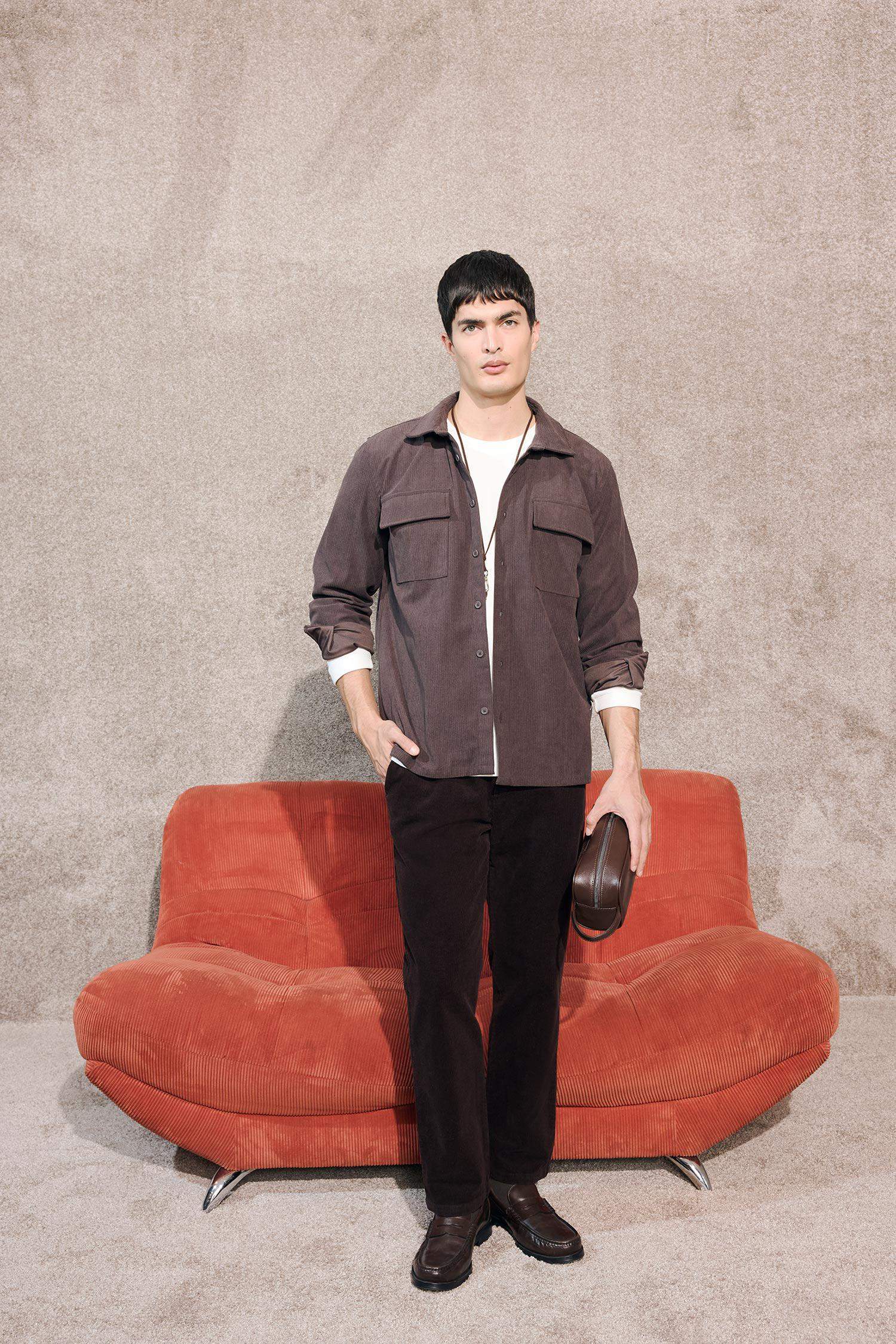 Brown MAN Regular Fit Corduroy Long Sleeve Shirt 3325591 | DeFacto