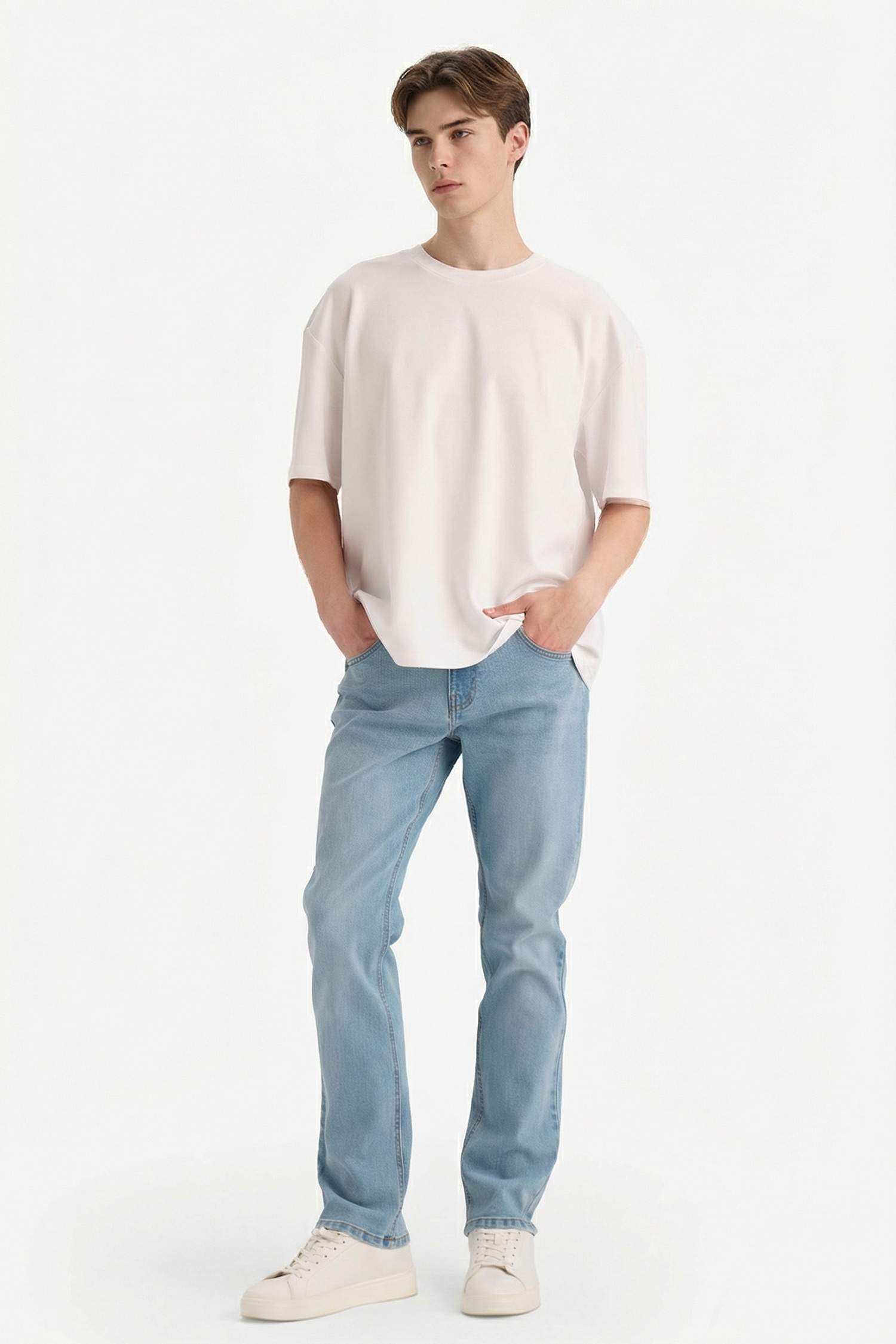 Bleu Clair HOMME Jean taille normale à jambes droites Coupe régulière ...