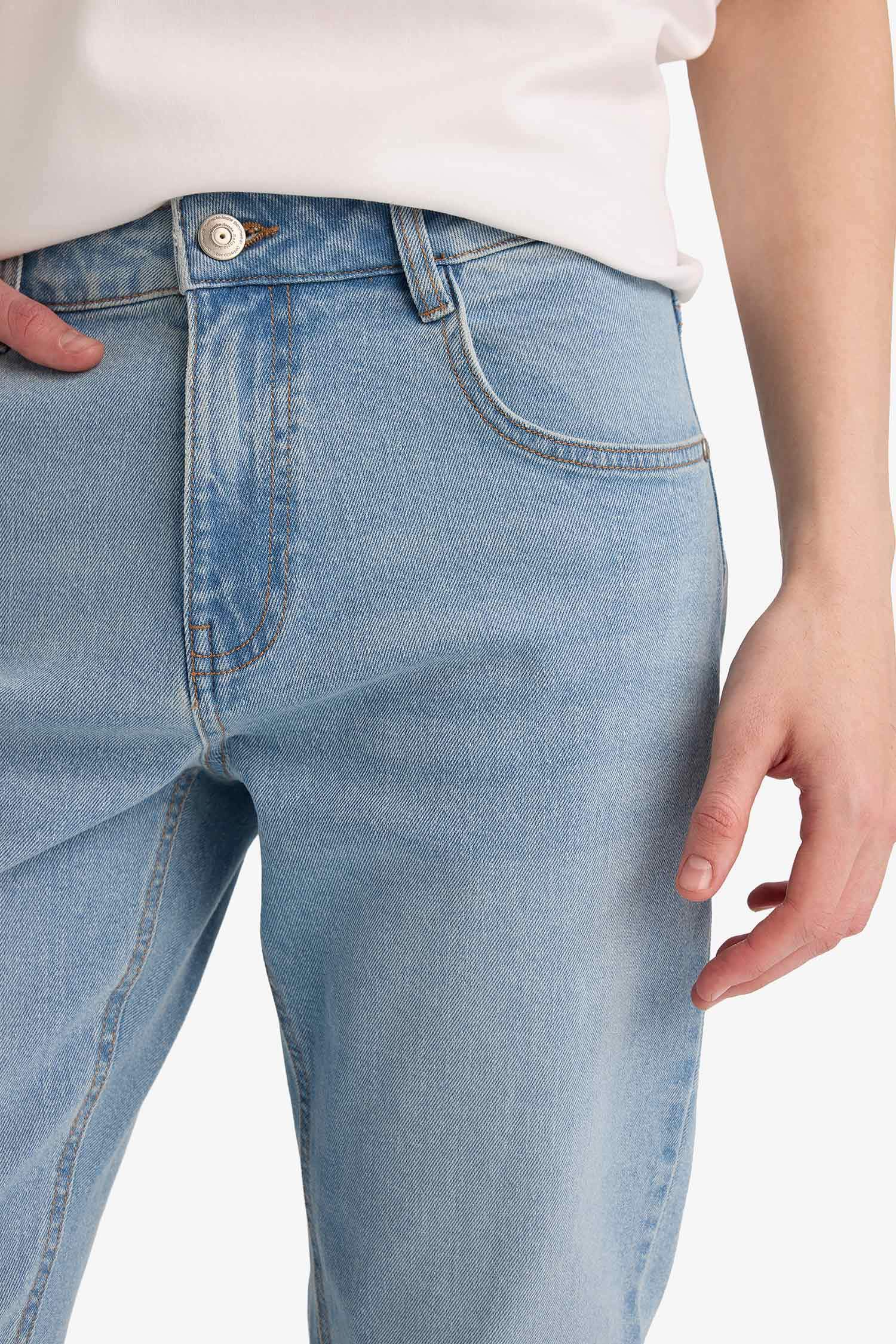 Bleu Clair HOMME Jean taille normale à jambes droites Coupe régulière ...