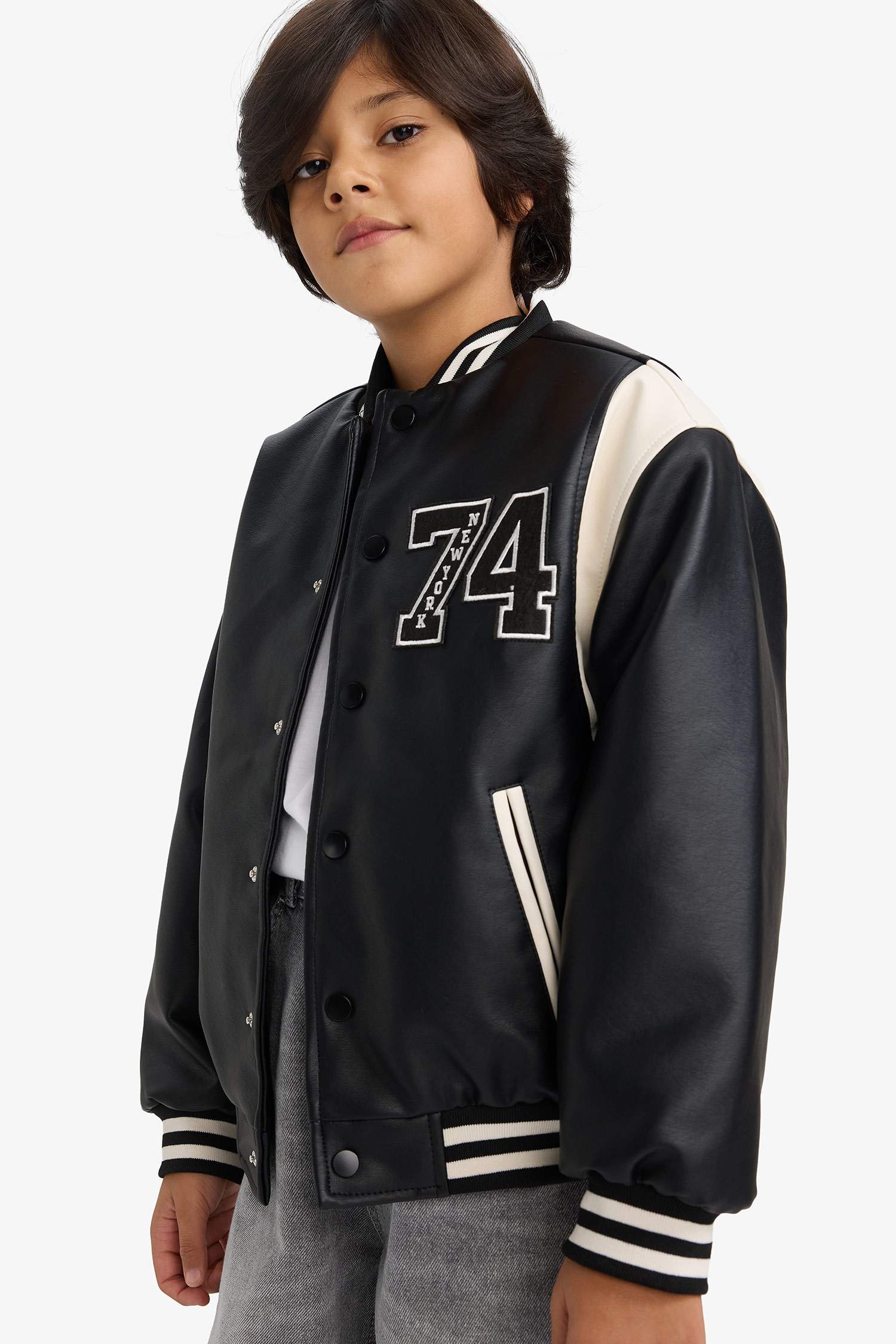 Noir GARÇONS Veste bomber à col universitaire déperlante pour garçon ...