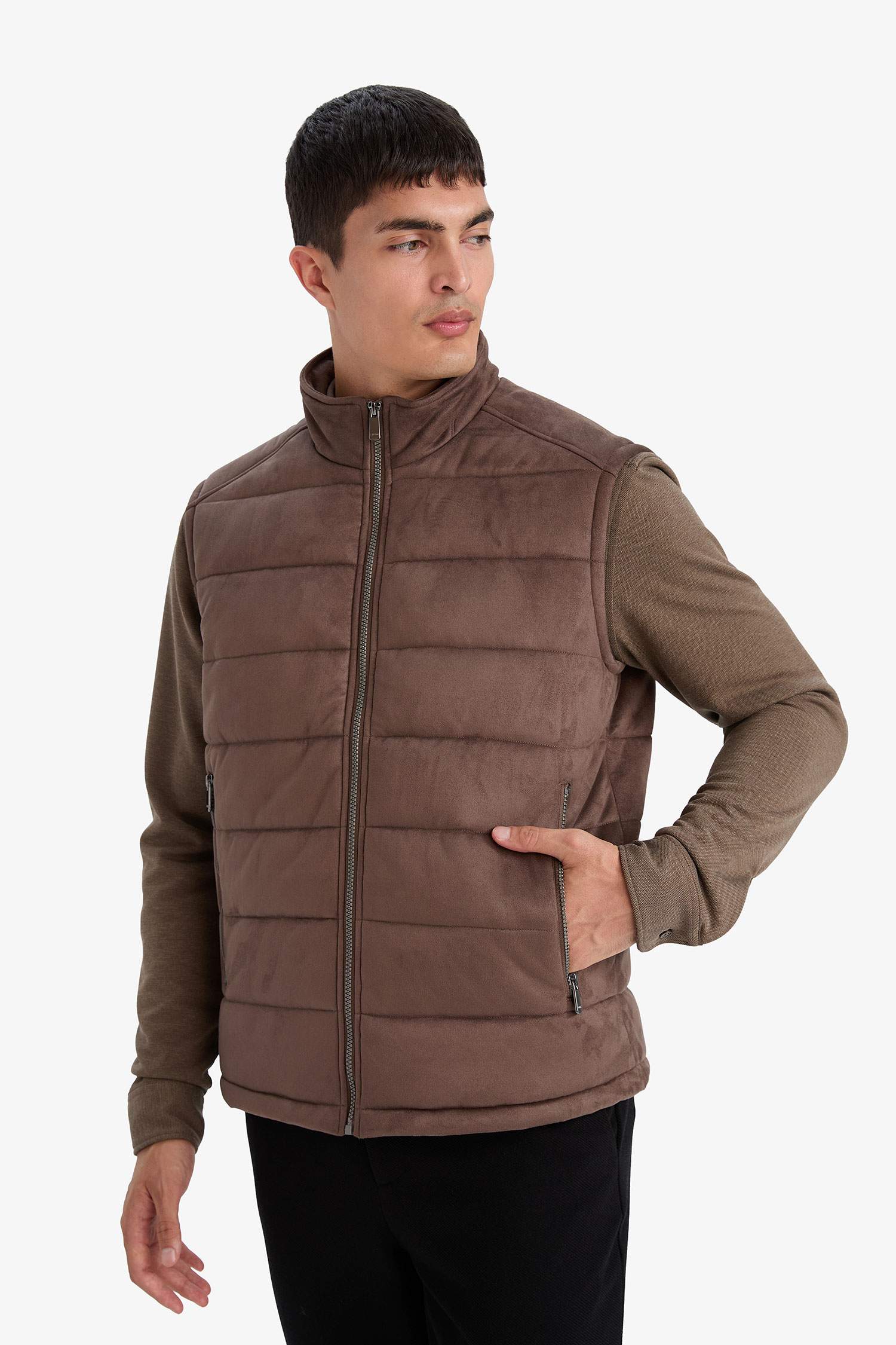 Brown MAN Slim Fit Lined Suede Vest 3376256 | DeFacto