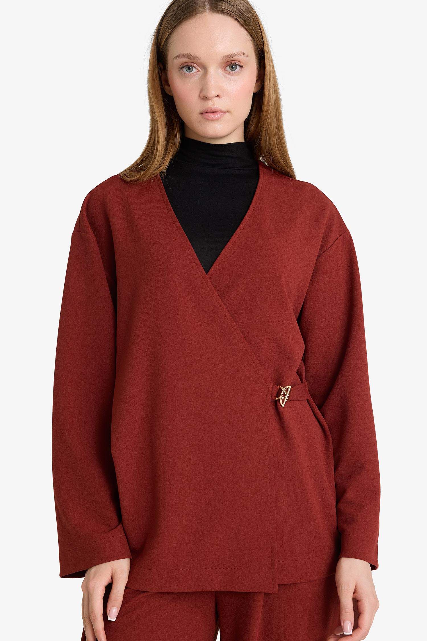 Bordeaux FEMME Tunique à manches longues en crêpe Coupe régulière ...