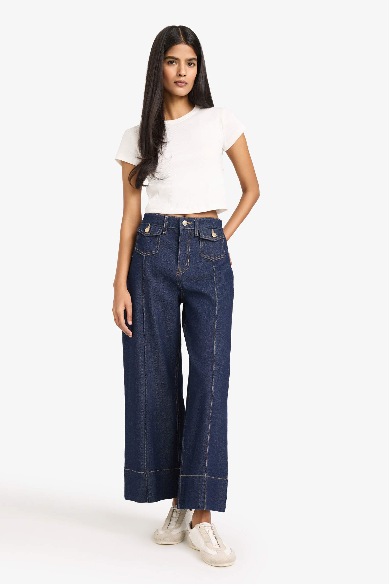 Blue Woman Short Wide Leg Crop Fit Denim Trousers 3377651 | DeFacto
