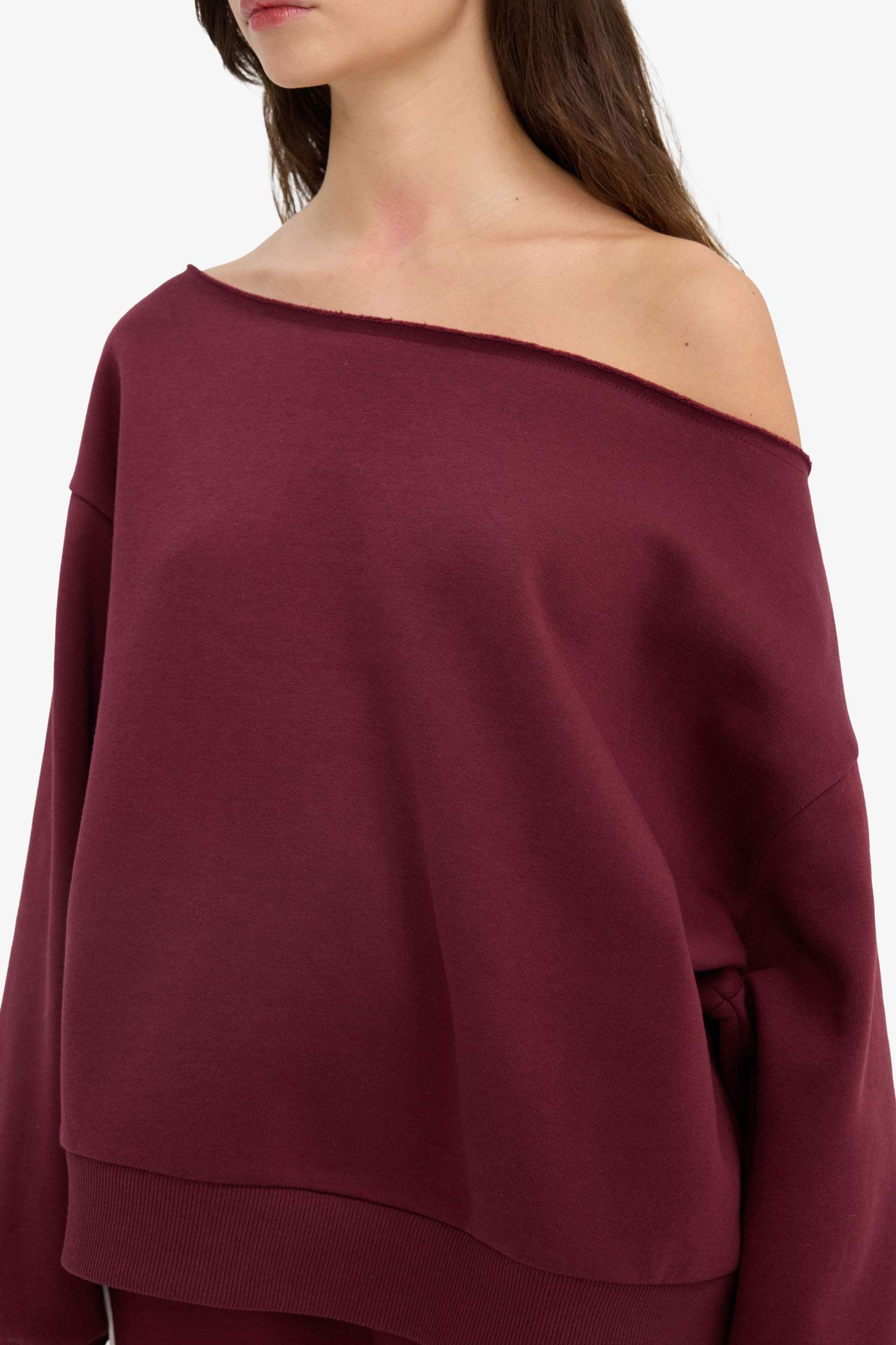 Bordeaux Woman Oversize Fit Off Shoulder Thick Fabric Sweatshirt ...