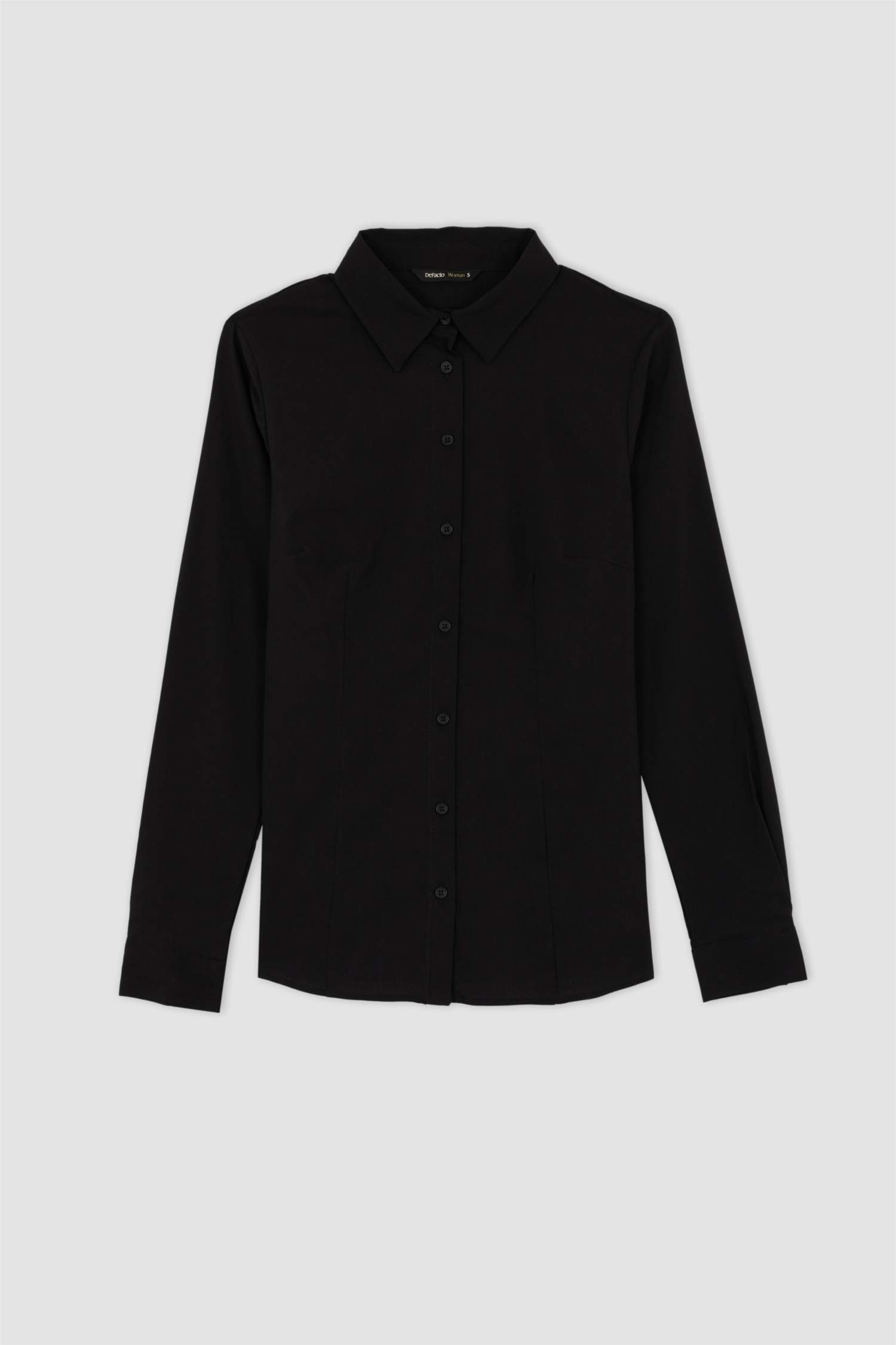 Siyah Kadın Regular Fit Gömlek Yaka Uzun Kollu Gömlek 2559304 | DeFacto