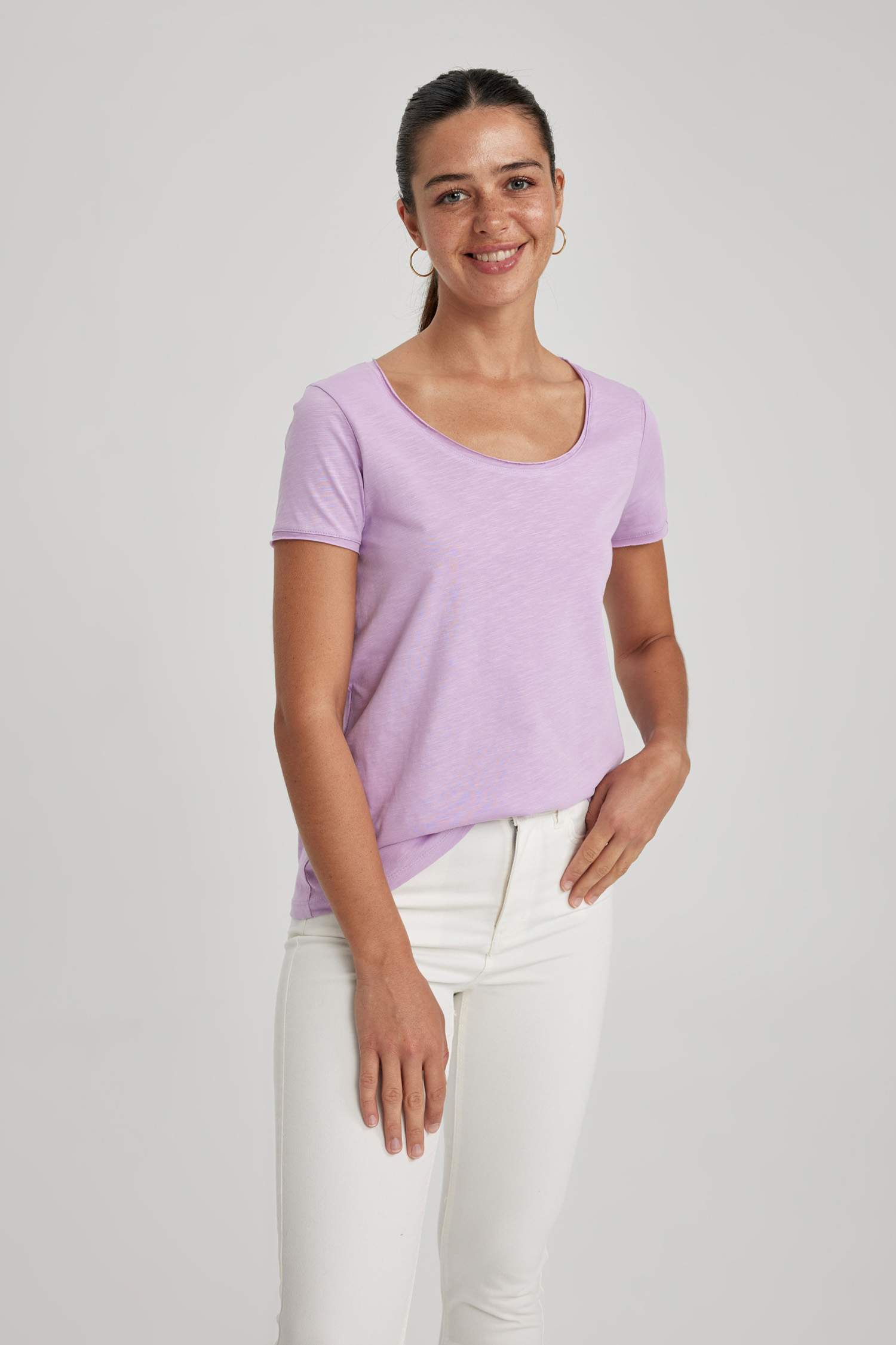 Mor Kadın Regular Fit Bisiklet Yaka Kısa Kollu %100 Pamuk Tişört ...