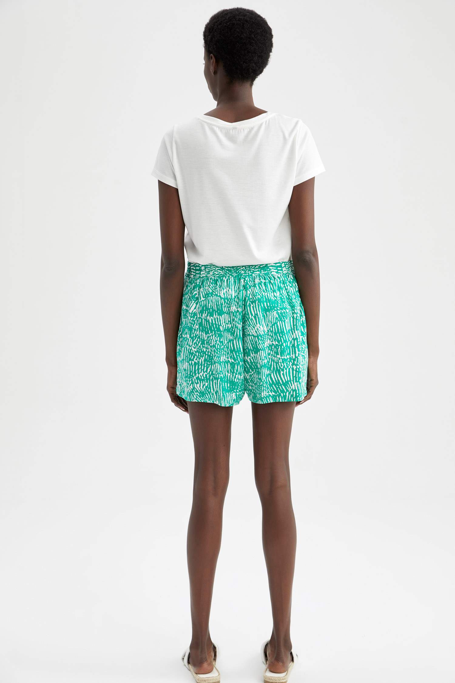 Green WOMAN Regular Fit Patterned Flexible Waist Viscose Mini Shorts ...