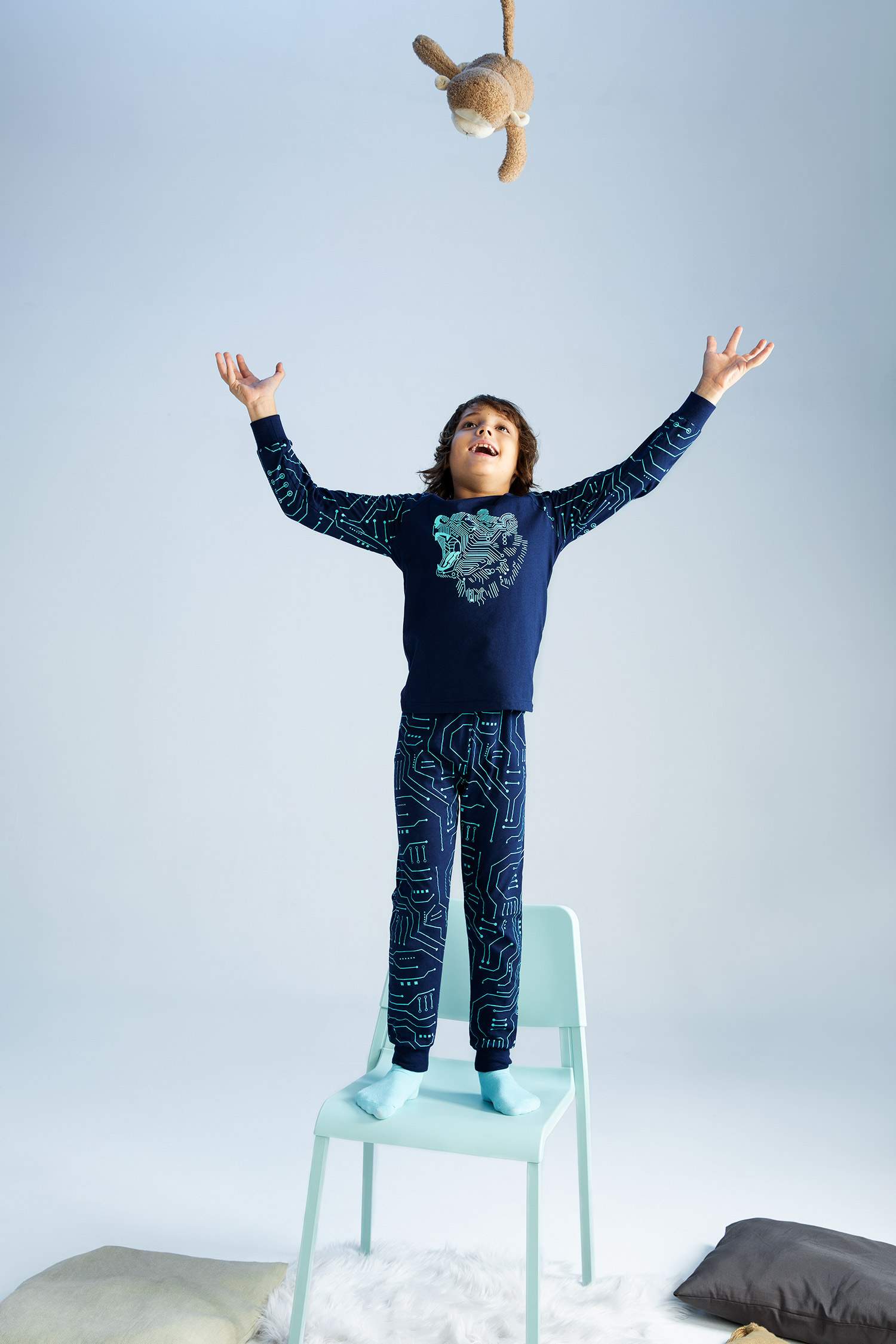 Lacivert Erkek Çocuk - Genç Erkek Erkek Çocuk Ayı Baskılı Pamuklu Uzun ...