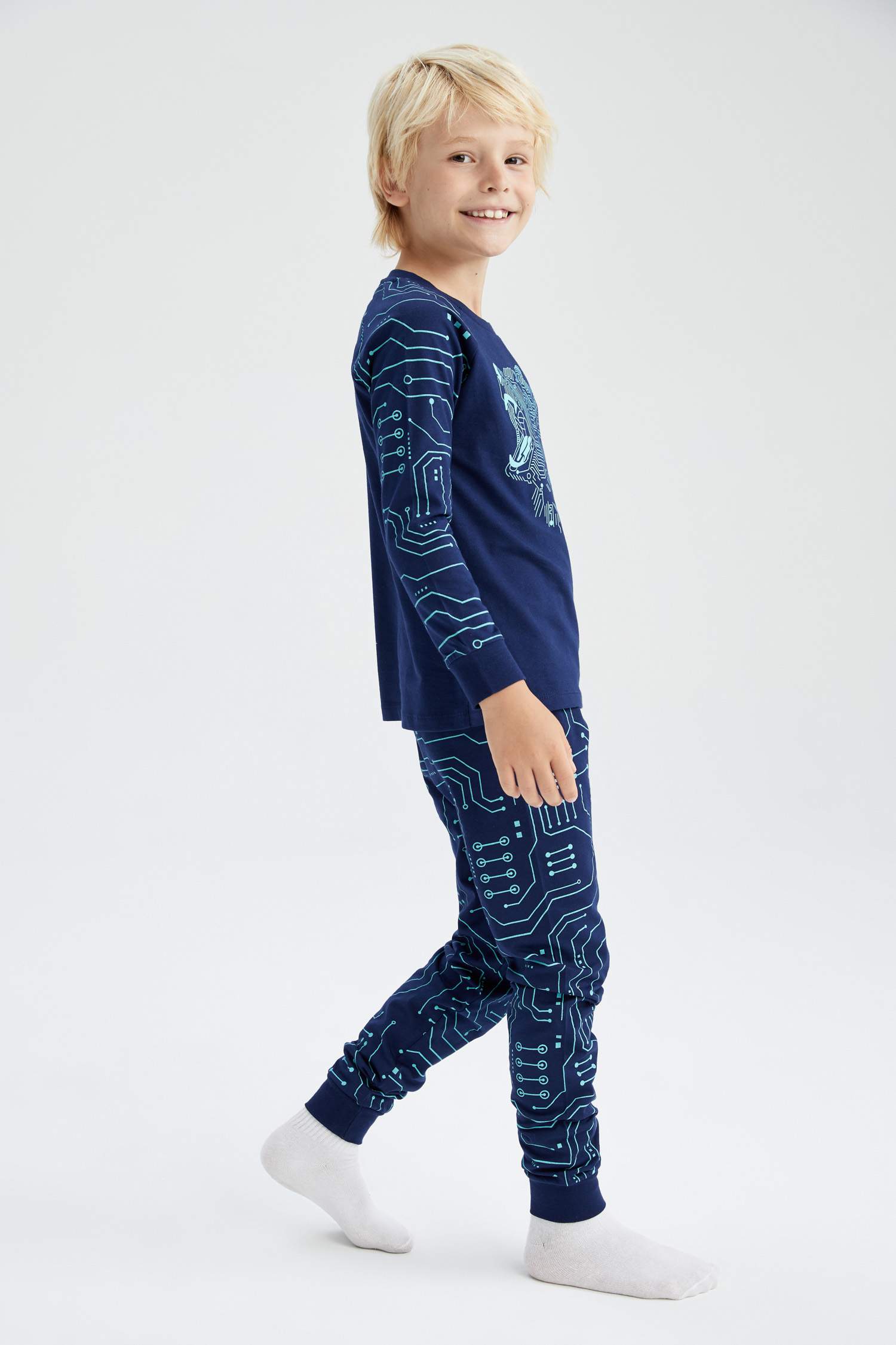 Lacivert Erkek Çocuk - Genç Erkek Erkek Çocuk Ayı Baskılı Pamuklu Uzun ...