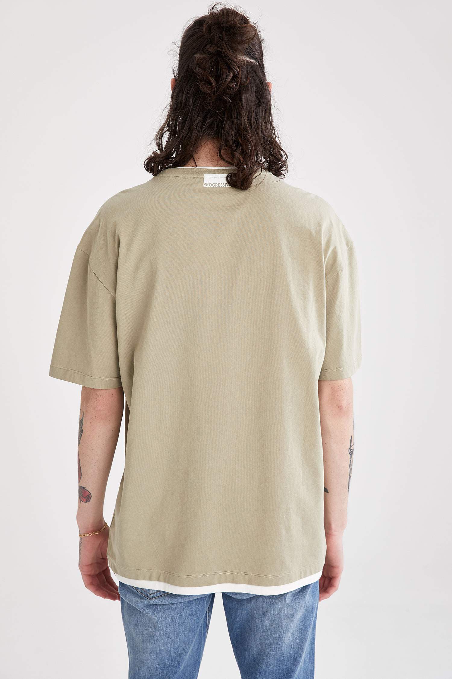 Kaki Homme T Shirt Oversize à Manches Courtes Et Col Rond Imprimé