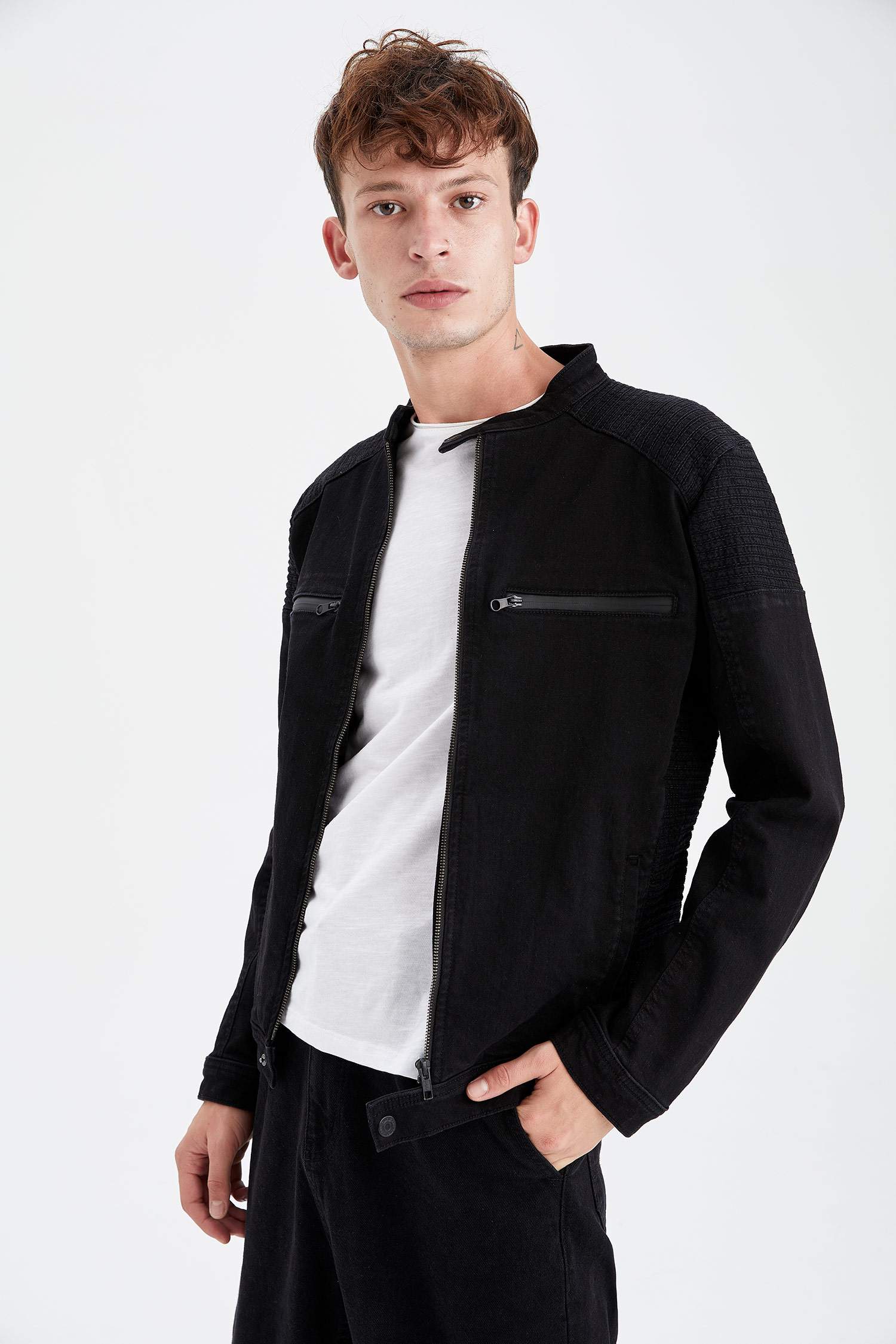Black MAN Slim Fit Double Pocket Jacket 2055471 | DeFacto