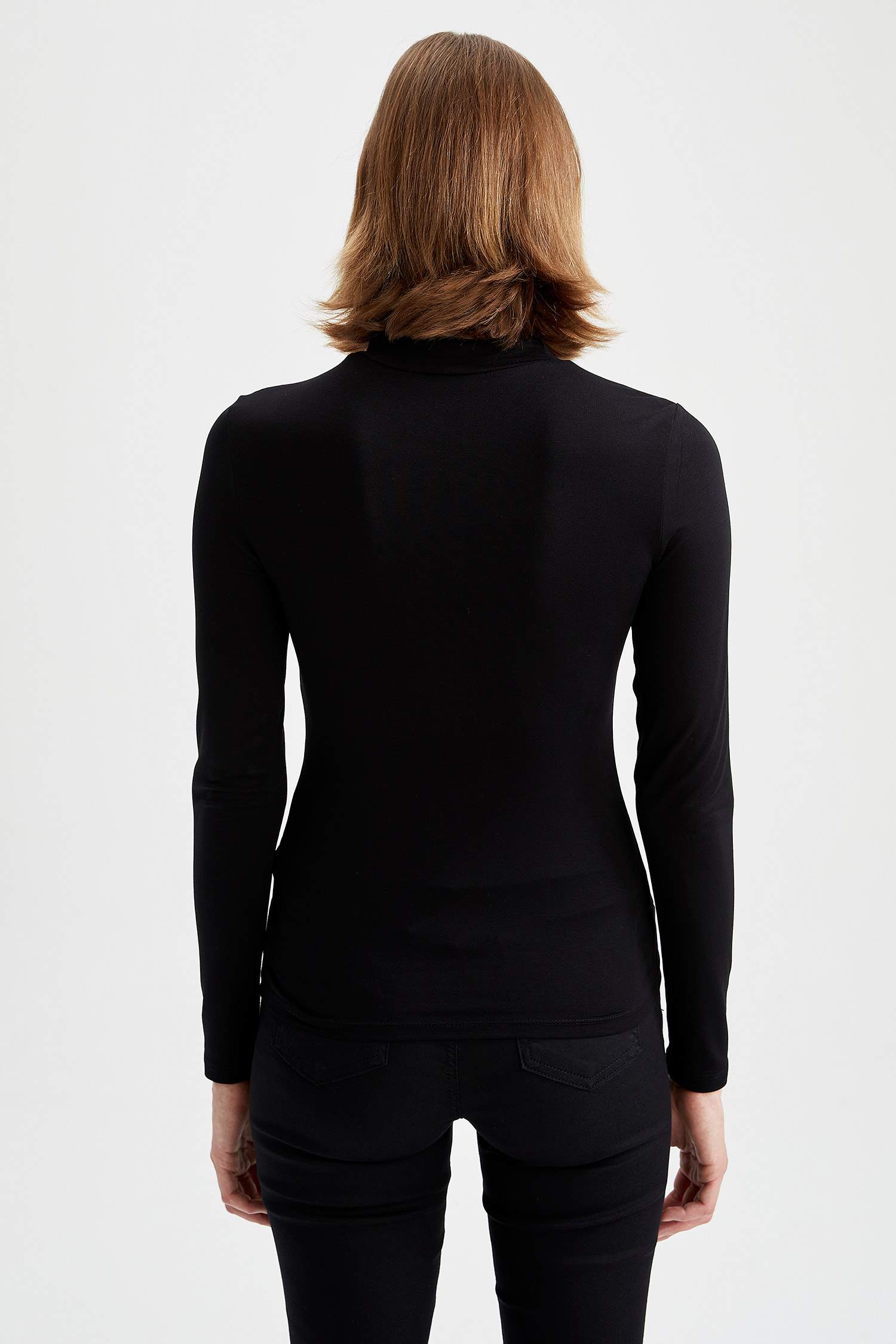 Siyah Kadın Basic Balıkçı Yaka Slim Fit Uzun Kollu Tişört 2080432 | DeFacto