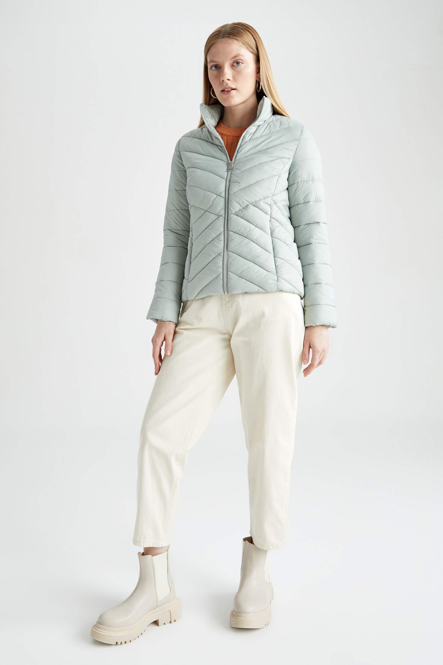 Turquoise Woman Regular Fit Puffer Jacket 2473726 | DeFacto