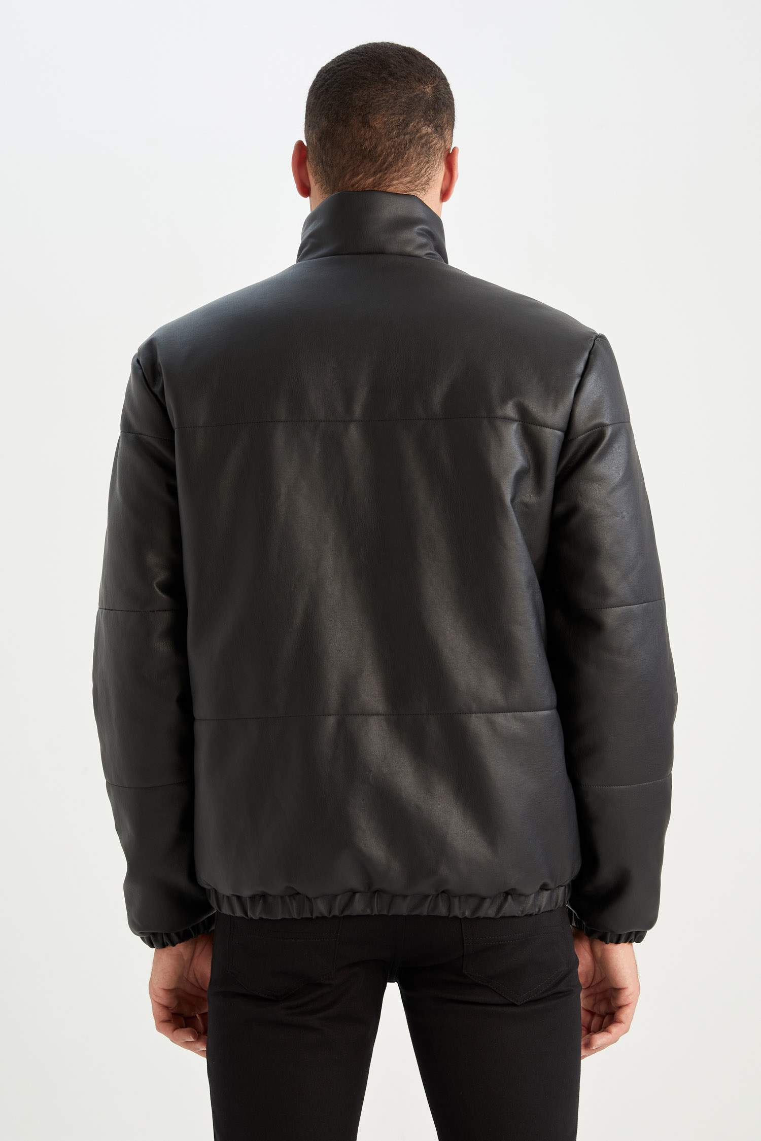 Noir HOMME Veste En Similicuir Coupe Classique Avec Demi-Col Roulé En ...