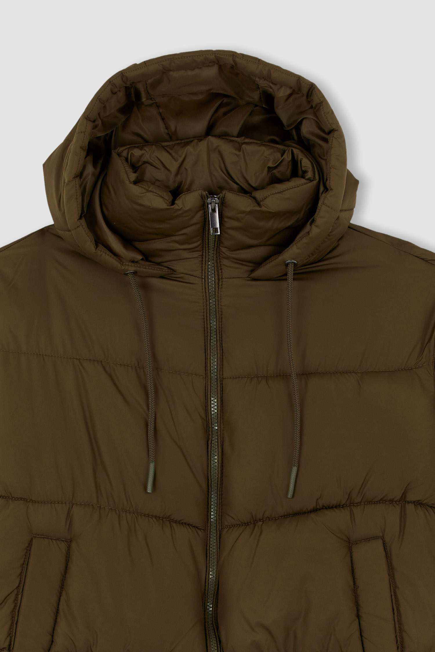 Khaki Woman Relax Fit Hooded Synthetic Lining Puffer Inflatable Coat ...