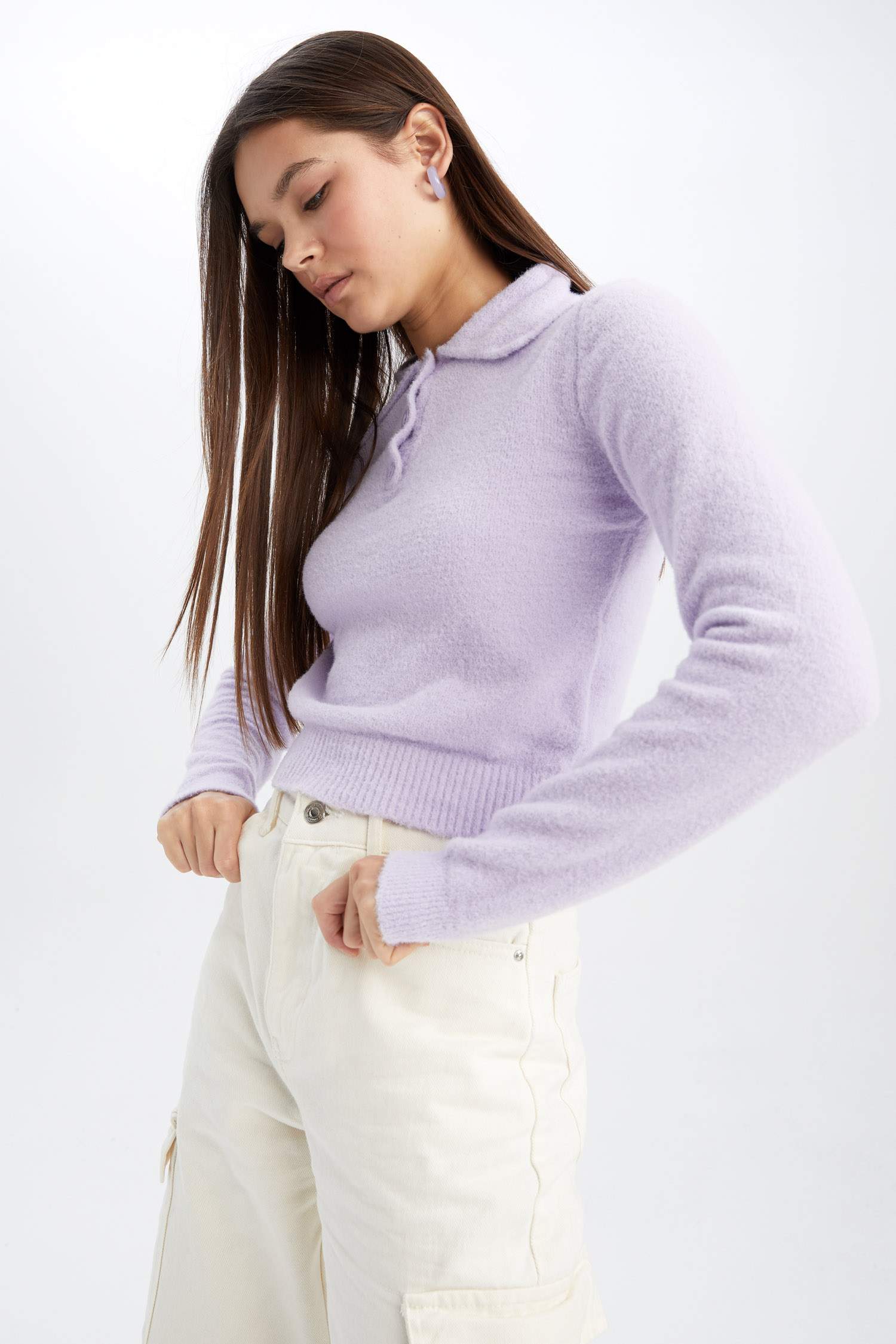 Purple Woman Slim Fit Polo Collar Pullover 2494760 | DeFacto