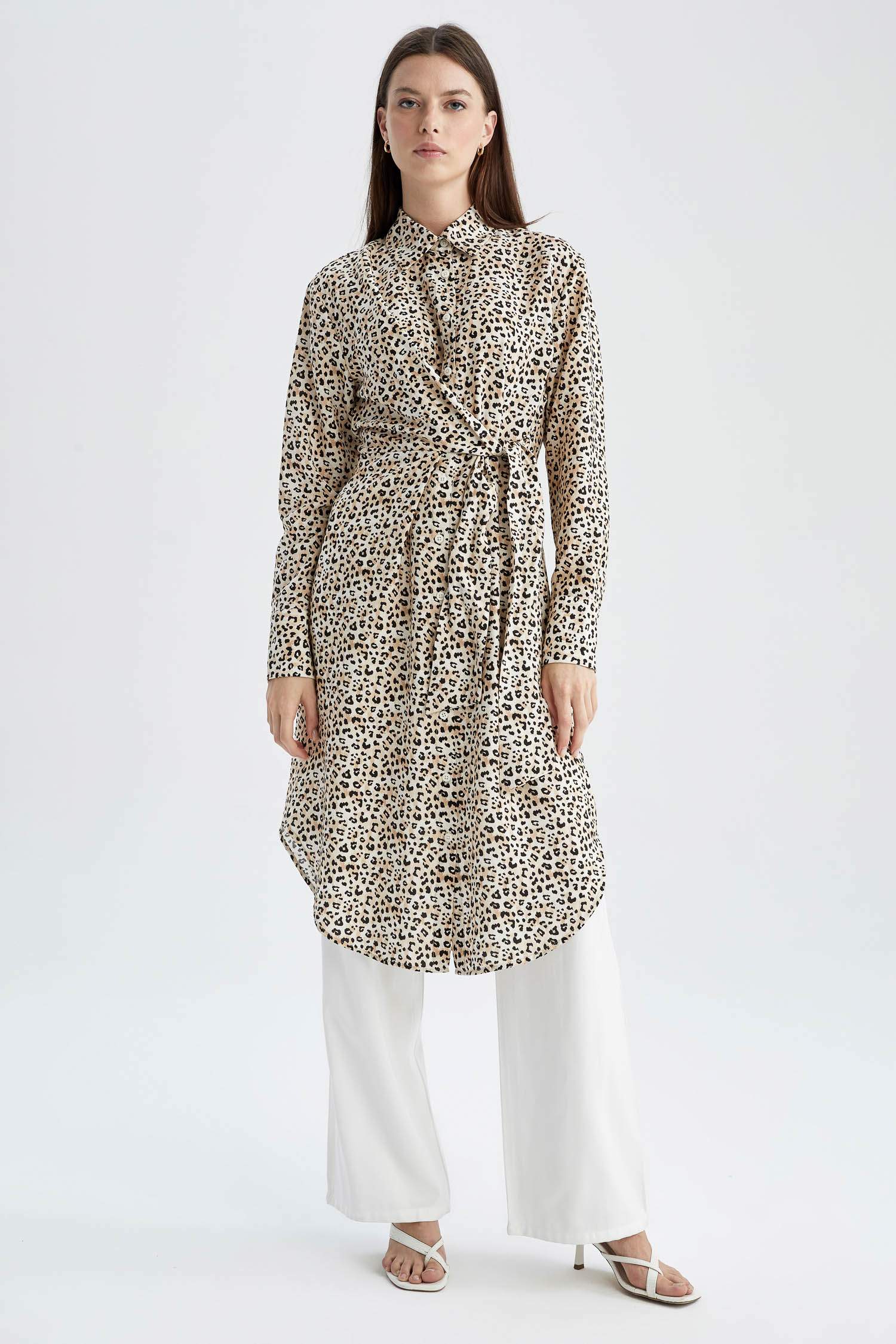 Ecru Woman Regular Fit Animal Long Sleeve Tunic 2631585 | DeFacto