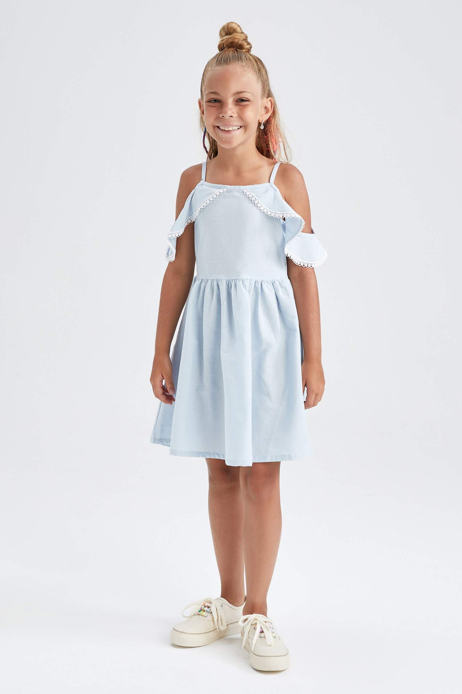 Blue Girls & Teens Girl Regular Fit Strappy Frill Detail Mini Dress ...