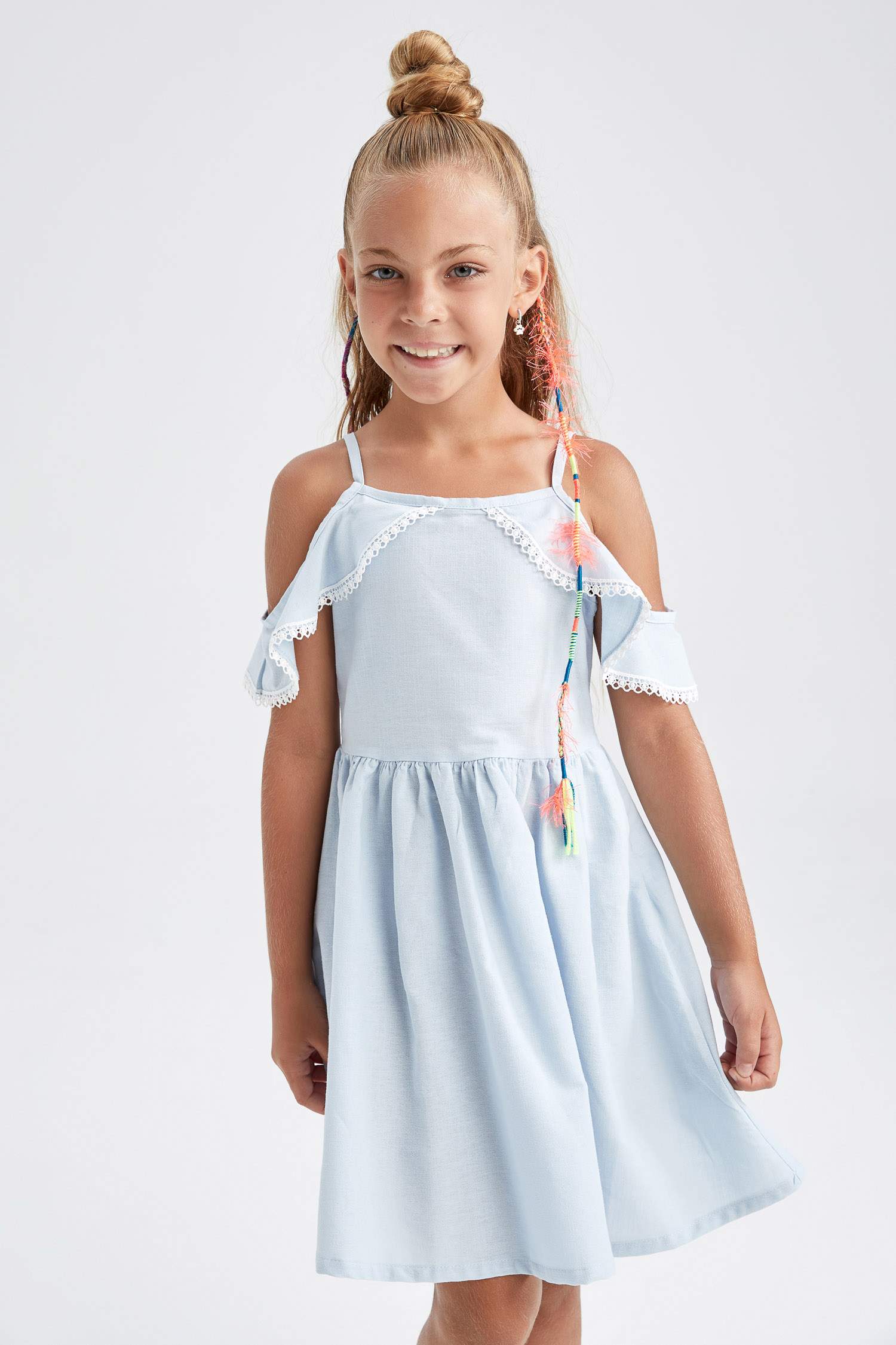 Blue Girls & Teens Girl Regular Fit Strappy Frill Detail Mini Dress ...