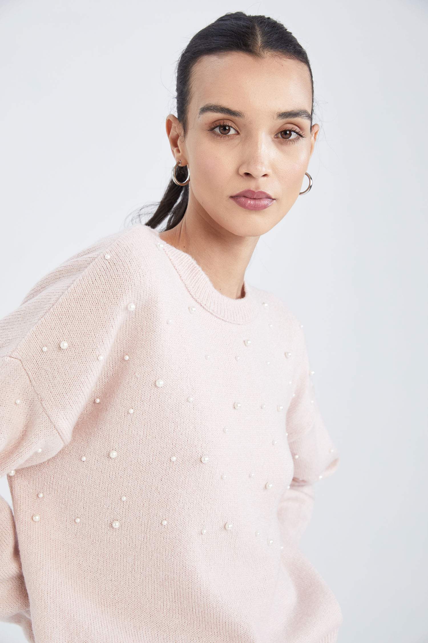 Pembe Kadın Relax Fit Bisiklet Yaka Kazak 2537649 | DeFacto