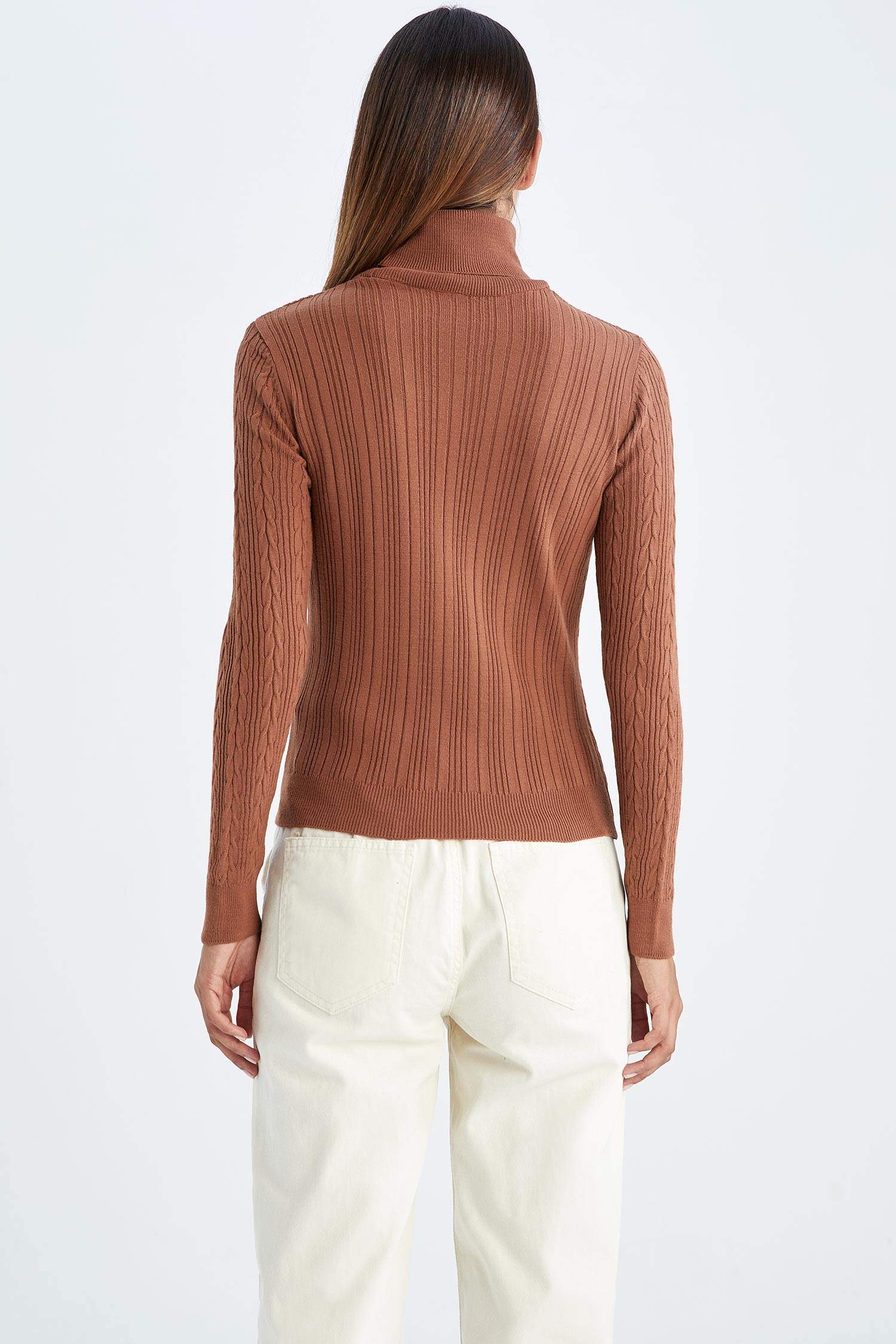 Brown WOMAN Fitted Turtleneck Sweater 2500891 | DeFacto