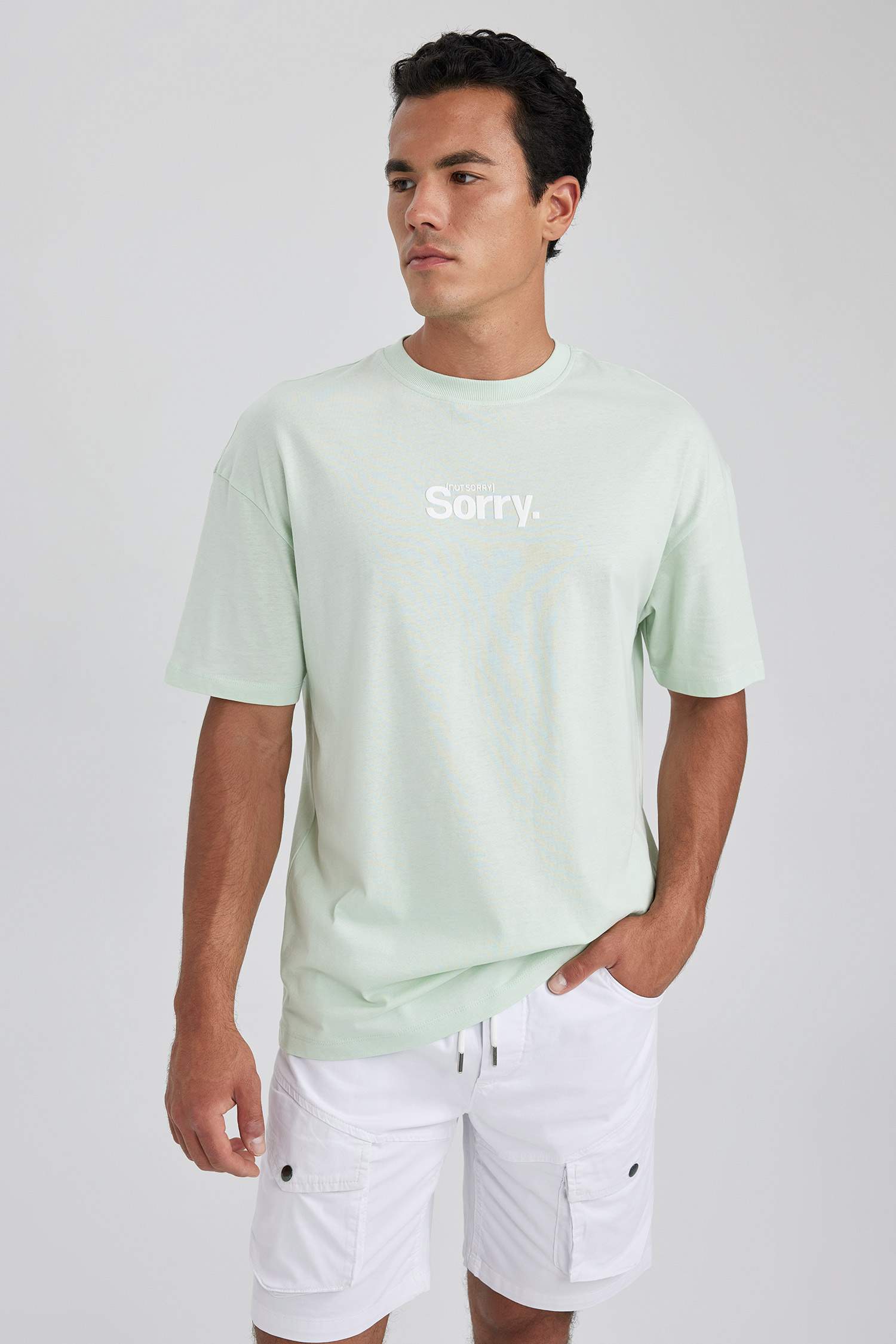 Turquoise Man Boxy Fit Crew Neck Printed T-Shirt 2854479 | DeFacto
