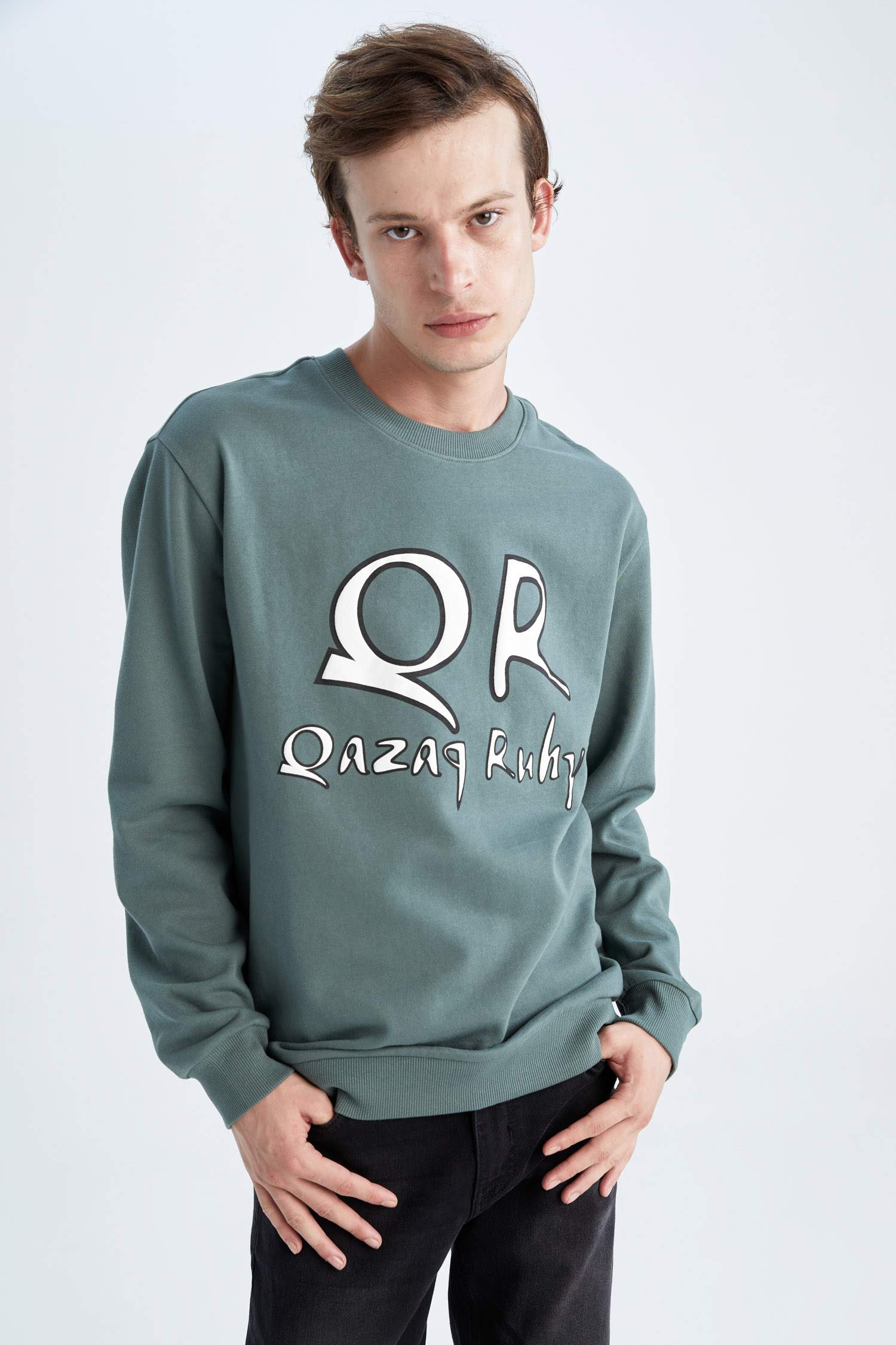 Vert HOMME Col Ras Du Cou Manche Longue Coupe Régulière Sweat- Shirt ...