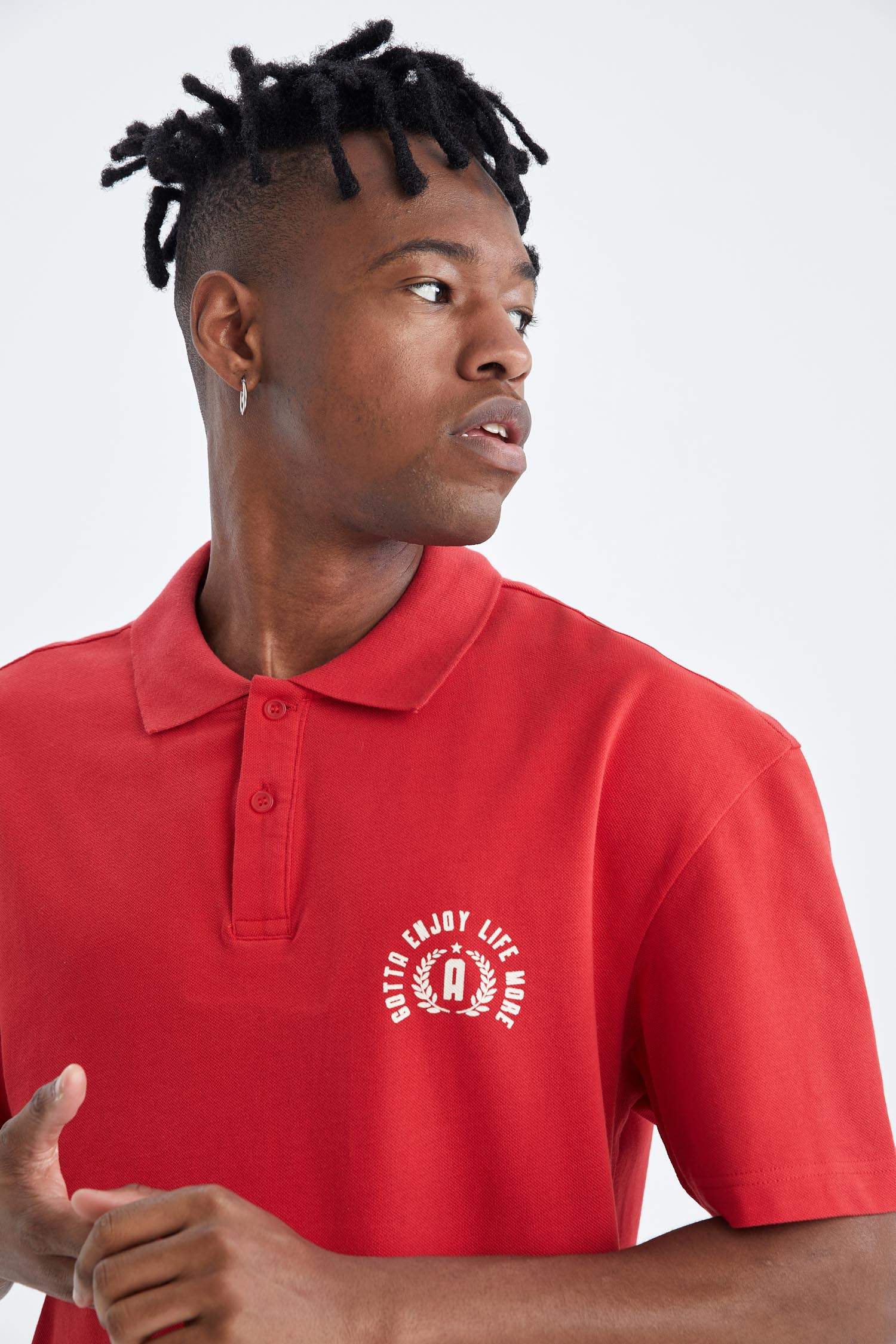 Red Man Boxy Fit Polo Neck Printed Cotton Combed Cotton T-Shirt 2534719 ...