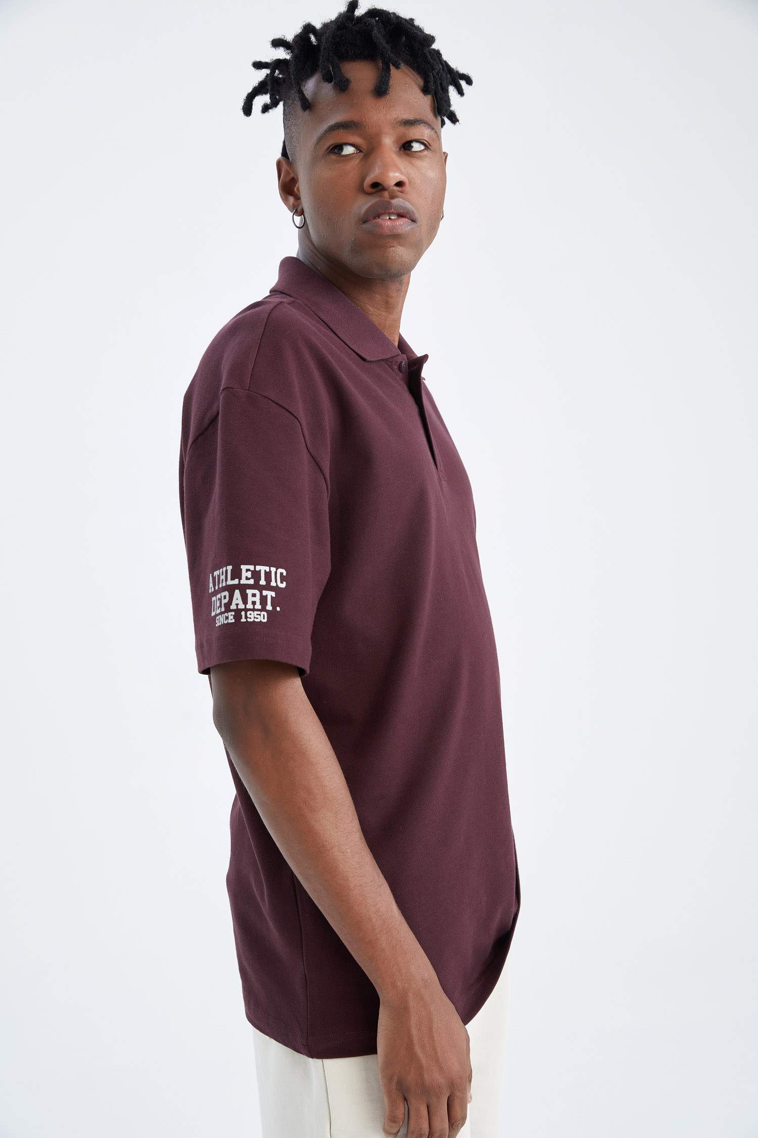 Mor Erkek Boxy Fit Polo Yaka Baskılı Pamuklu Penye Tişört 2534692 | DeFacto