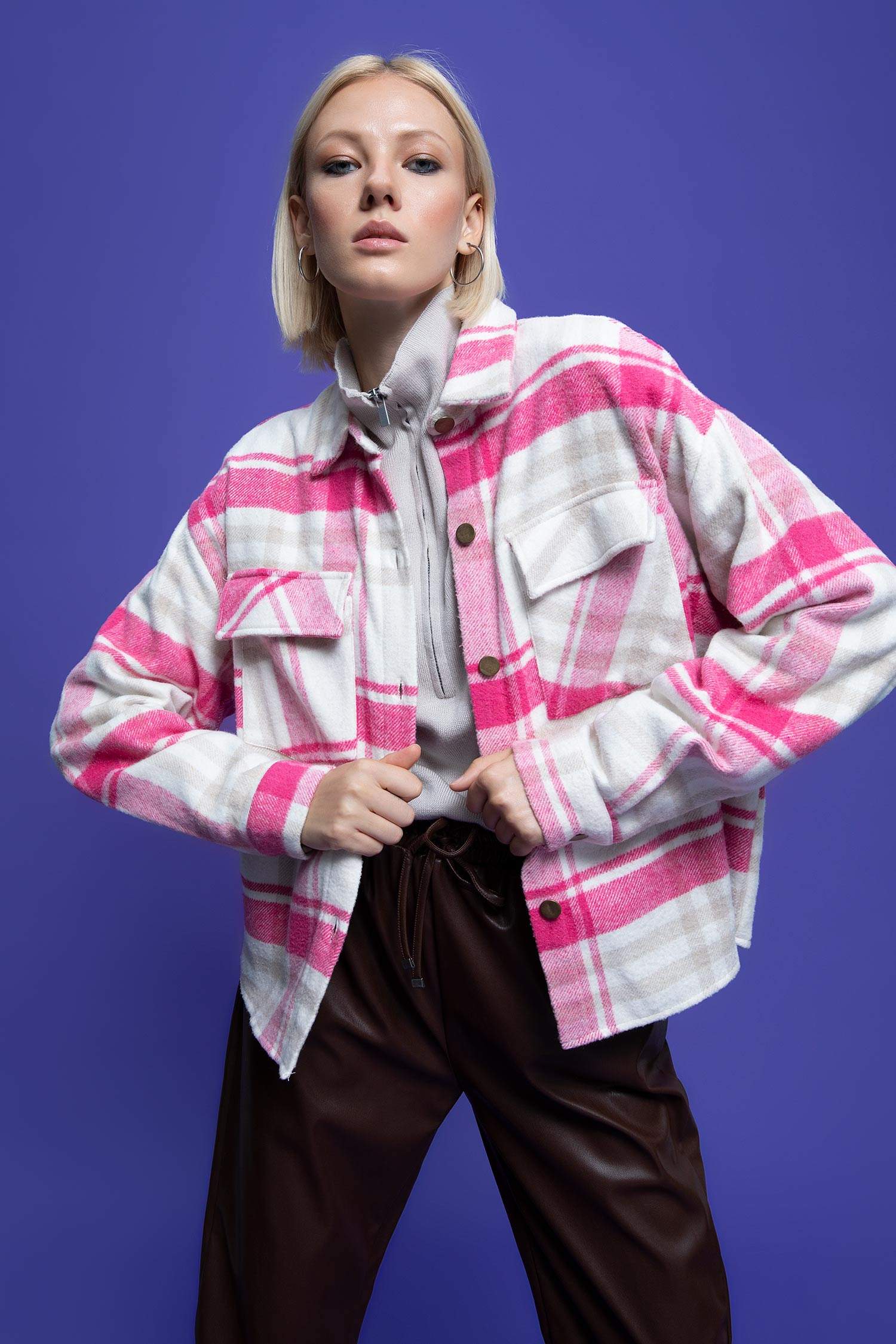 Pink WOMAN Flanel Long Sleeve Shirt 2567378 | DeFacto