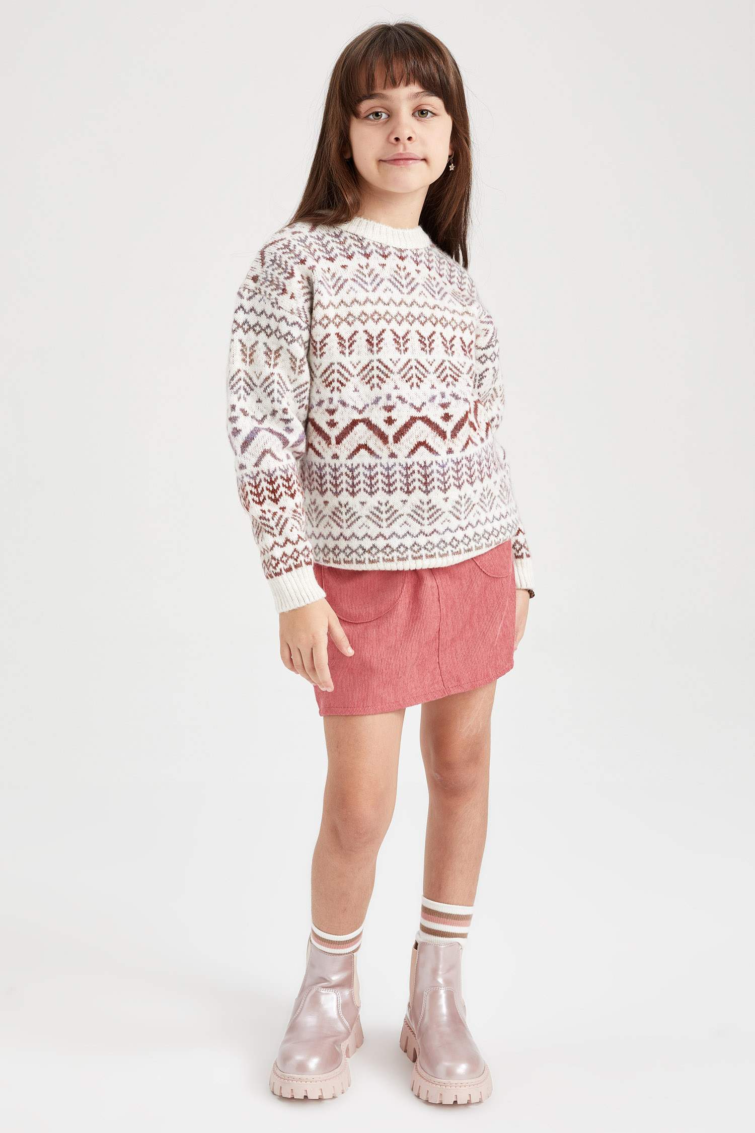 Beige GIRLS & TEENS Girl Regular Fit Crew Neck Pullover 2669184 | DeFacto