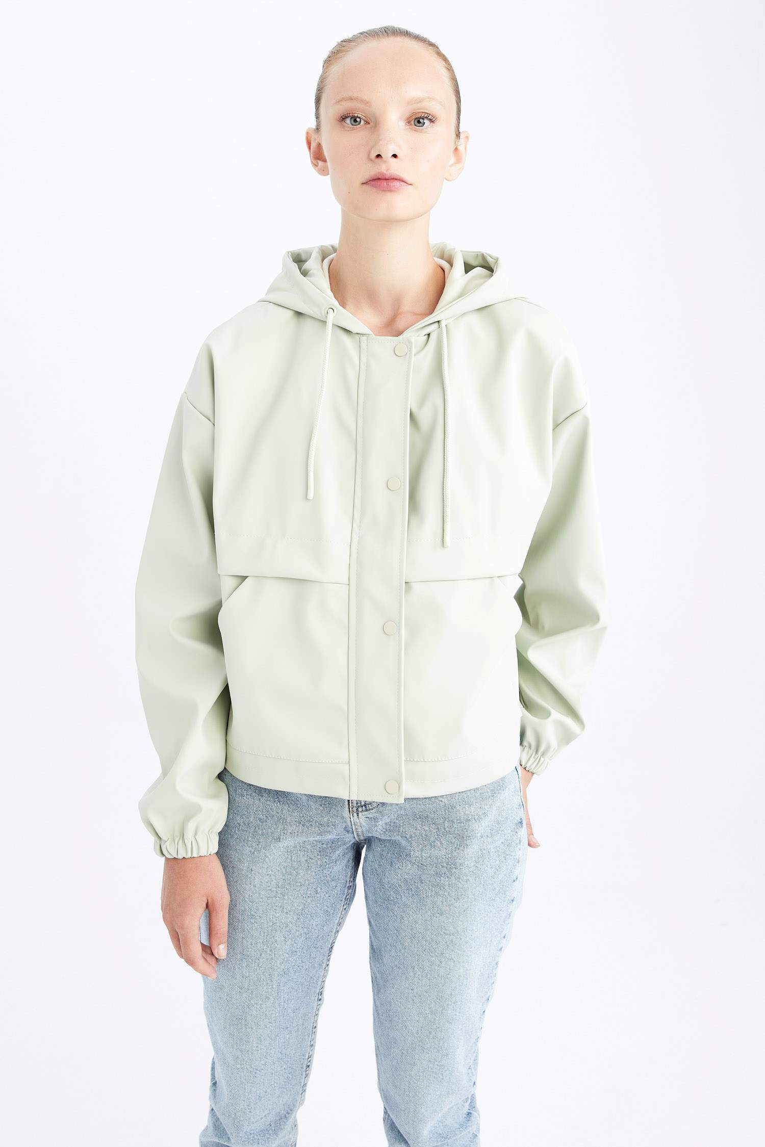 Turquoise WOMAN Water Repellent Hooded Raincoat 2657255 | DeFacto