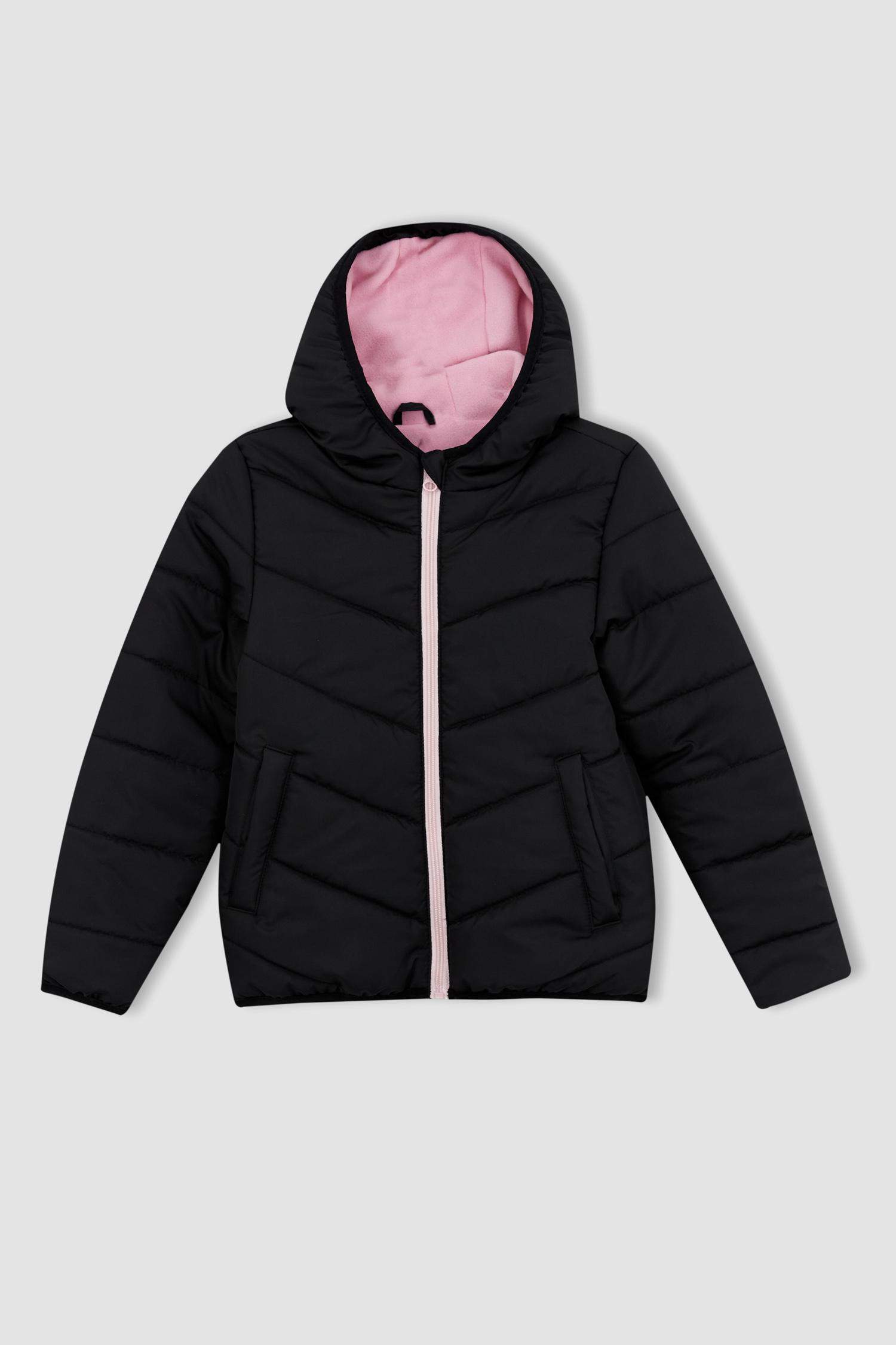 Black GIRLS & TEENS Girl Hooded Fleece Lined Coat 2714163 | DeFacto