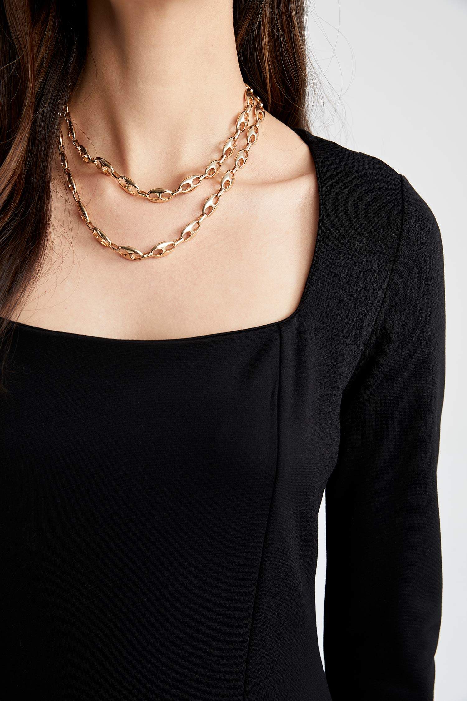 Siyah Kadın Bodycon Kare Yaka Mini Uzun Kollu Elbise 2750701 | DeFacto