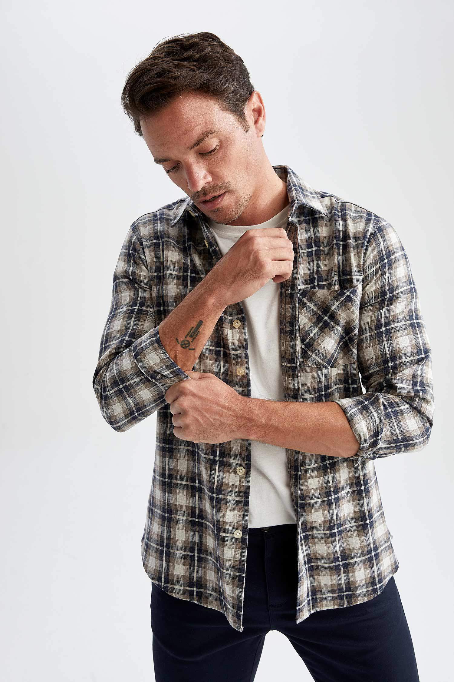 بني رجال قميص بولو مودرن فيت بأكمام طويلة 2702904 | DeFacto