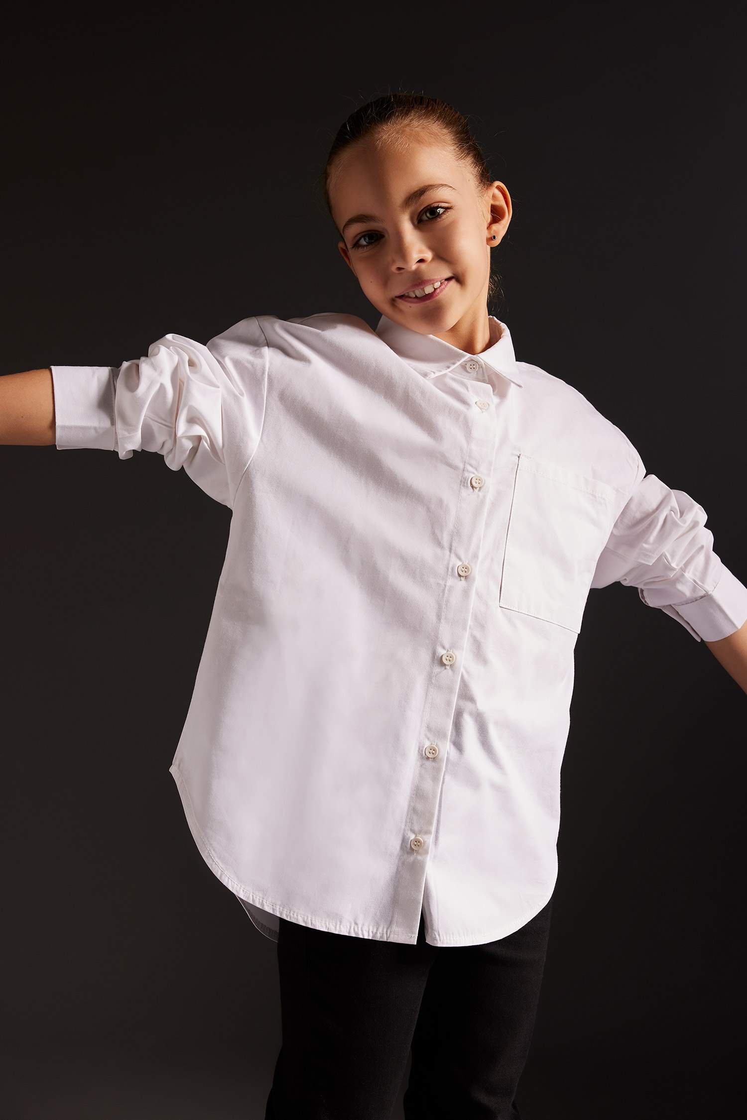 Blanc FILLES Chemise À Manches Longues En Popeline Coupe Oversize Pour ...