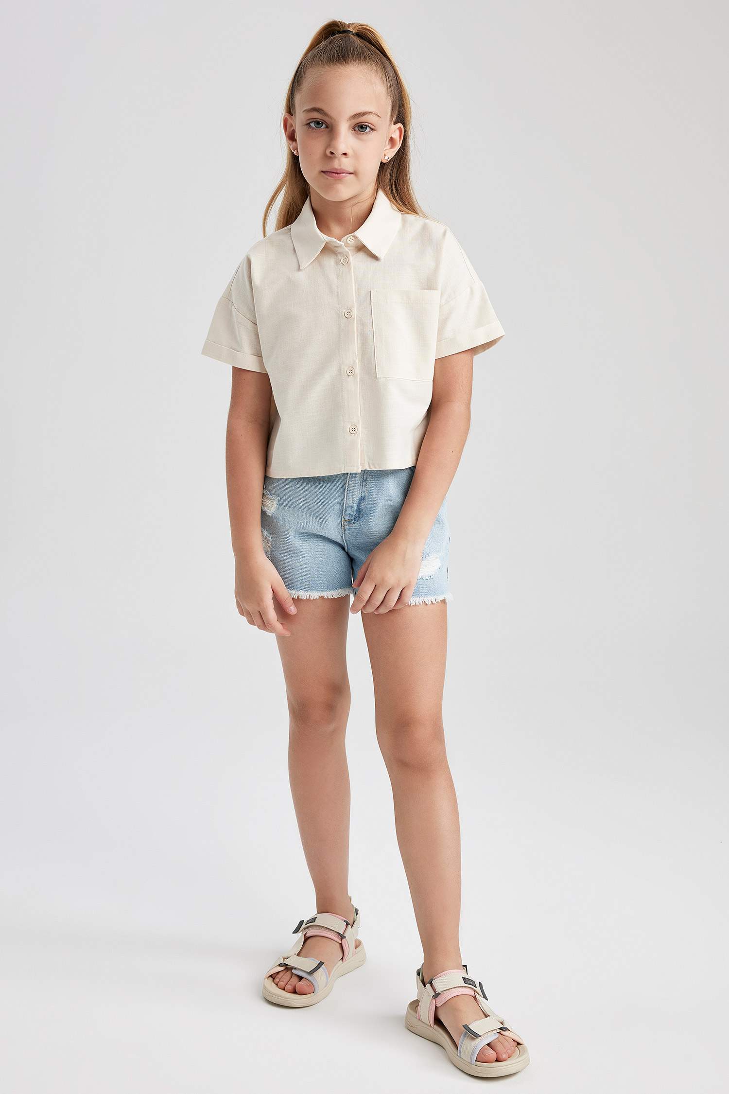 Beige FILLES Fille Lin Shirt À Manches Courtes 2857262 | DeFacto