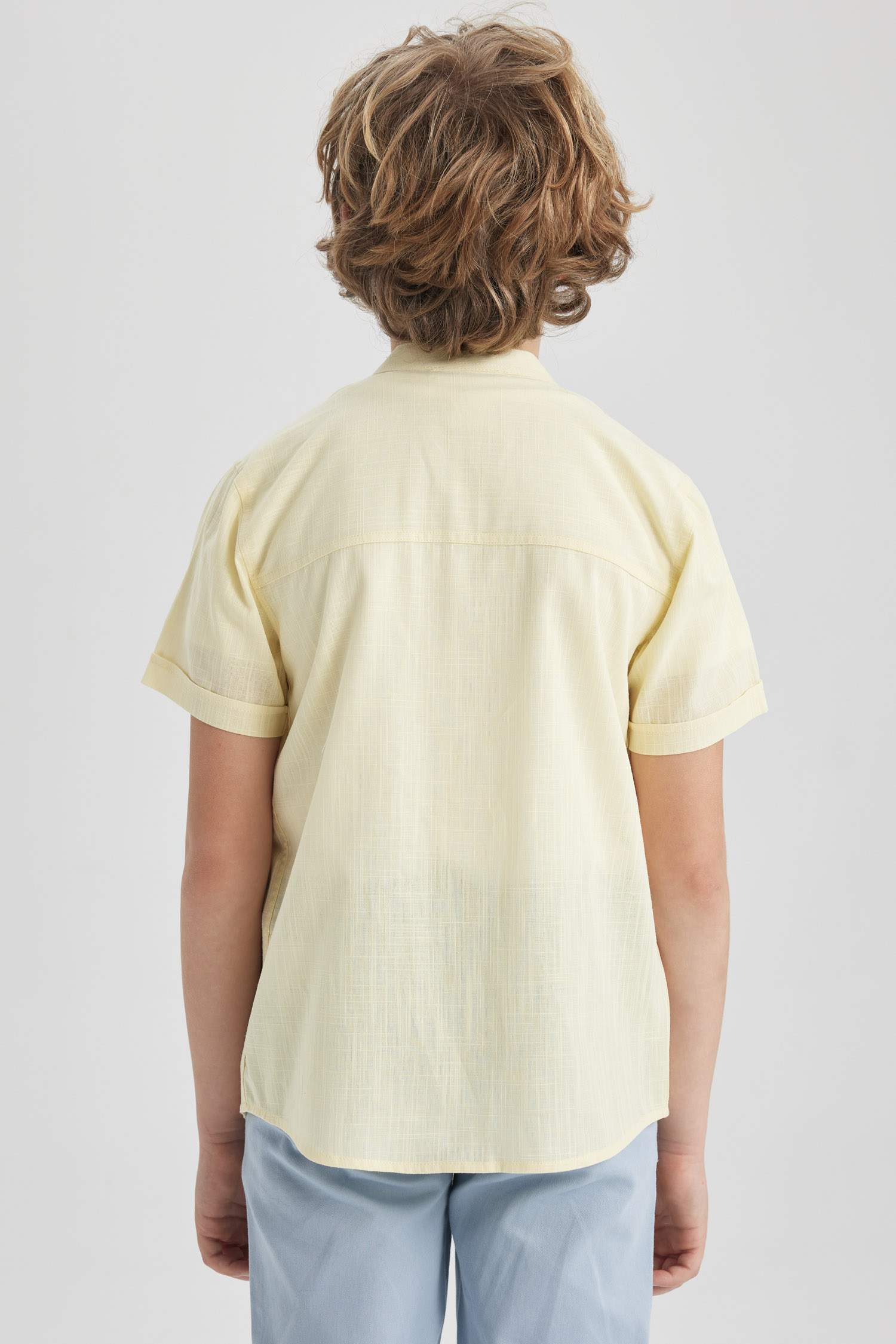Yellow Boys & Teens Boy Straight Collar Linen Look Short Sleeve Shirt ...