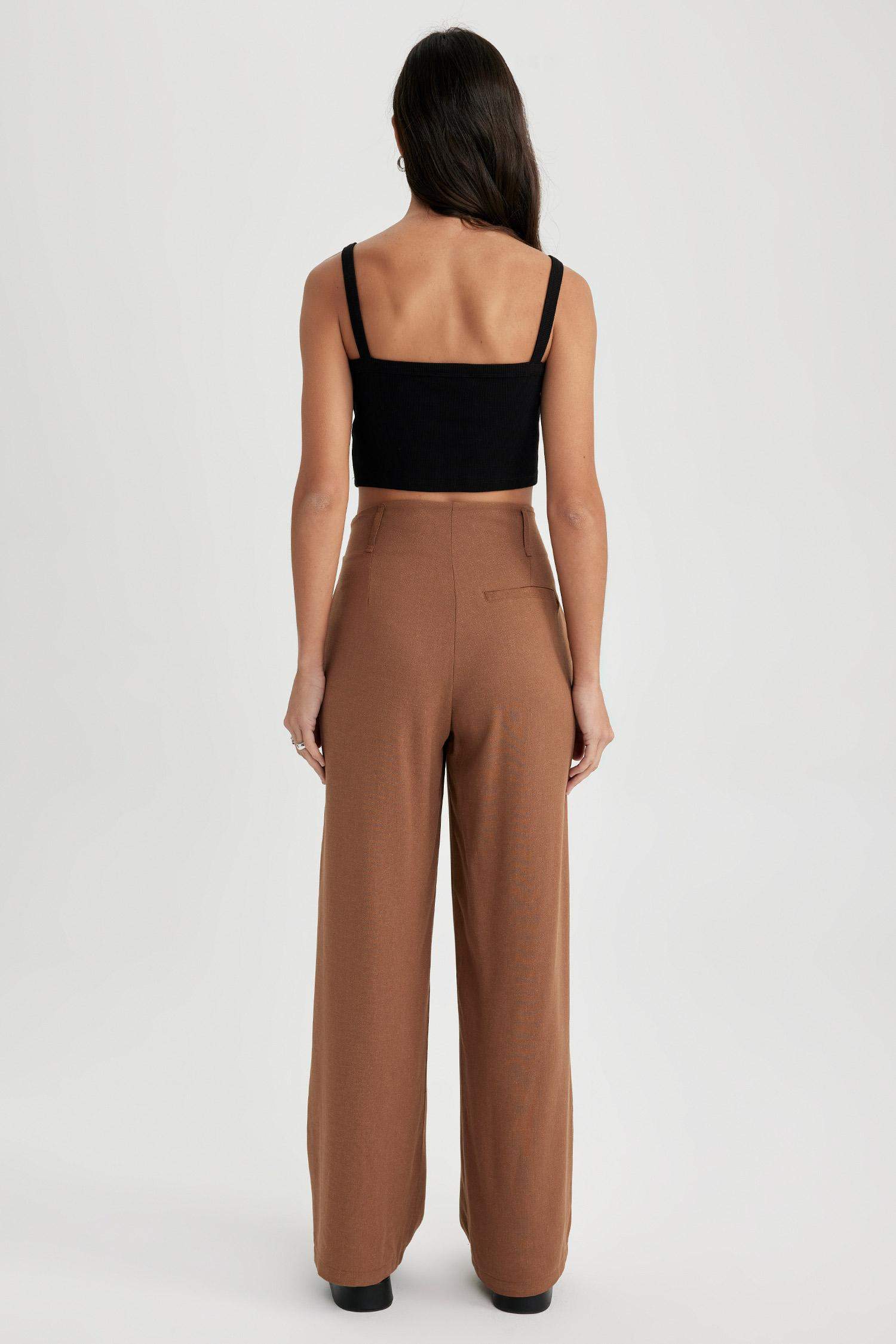 Kahve Kadın Wide Leg Keten Karışımlı Pantolon 2798056 | DeFacto