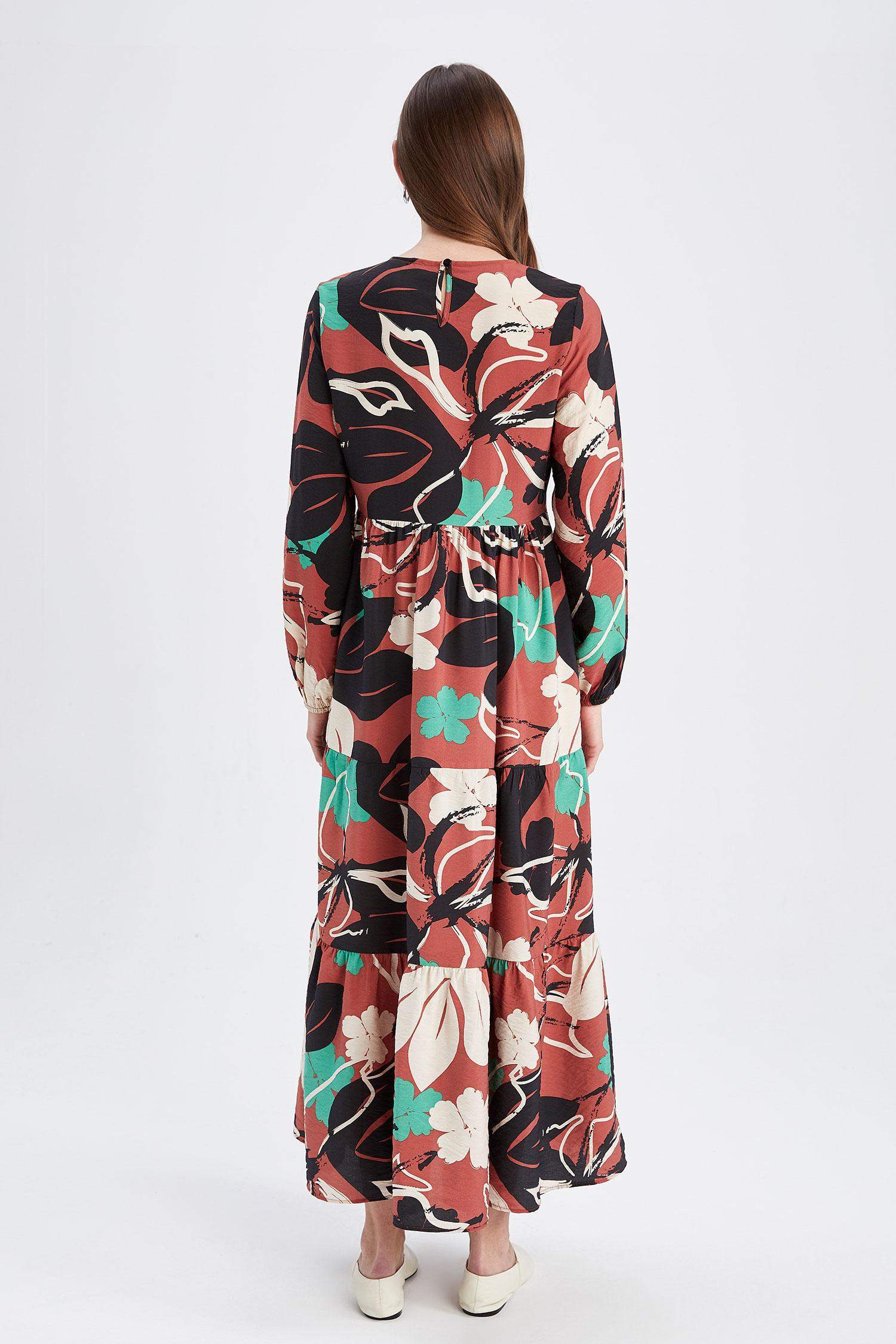 Siyah Kadın Bisiklet Yaka Baskılı Uzun Kollu Uzun Kollu Elbise 2729962 | DeFacto