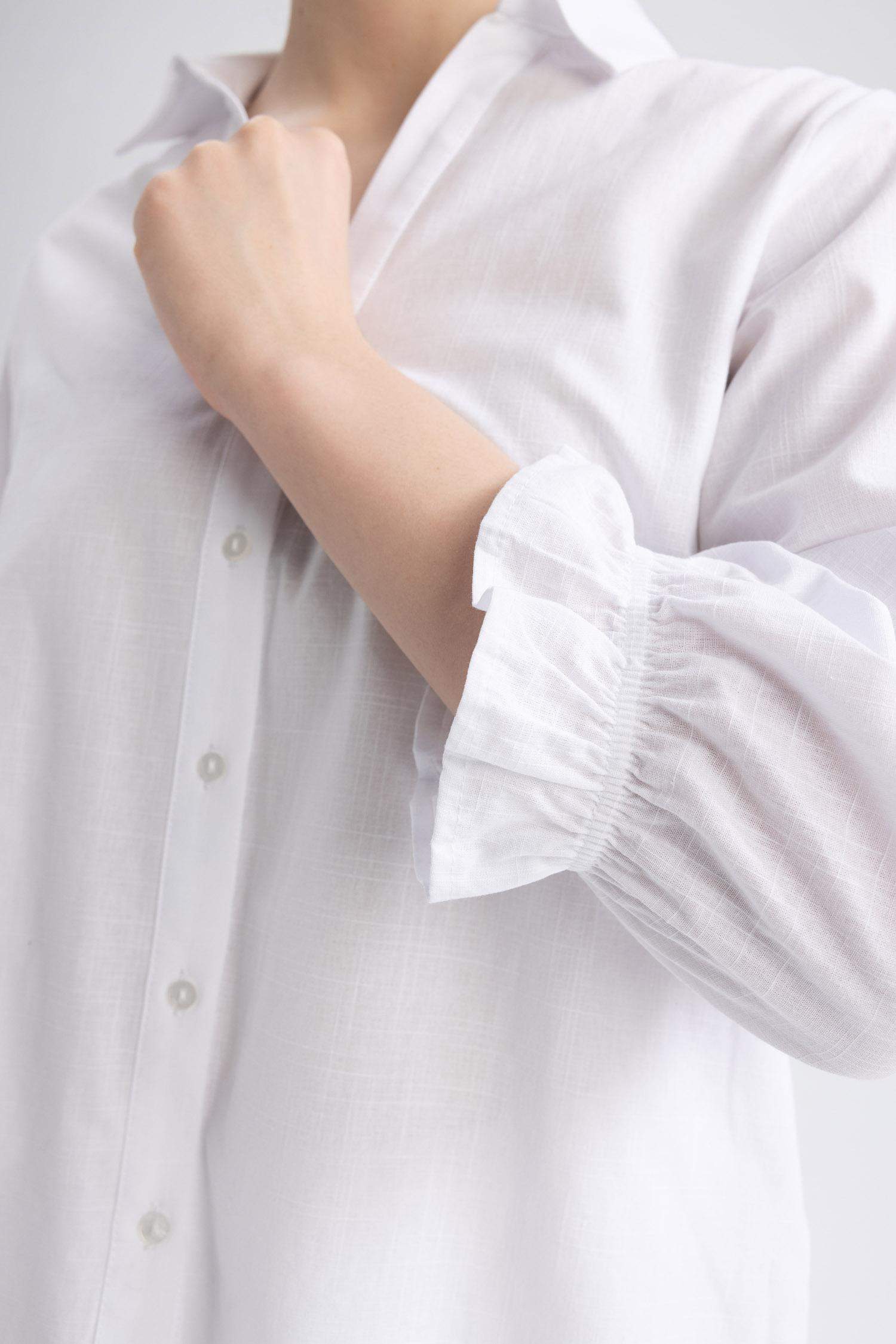 Beyaz Kadın Traditional Loose Fit Kaçık Yaka Uzun Kollu %100 Pamuk ...