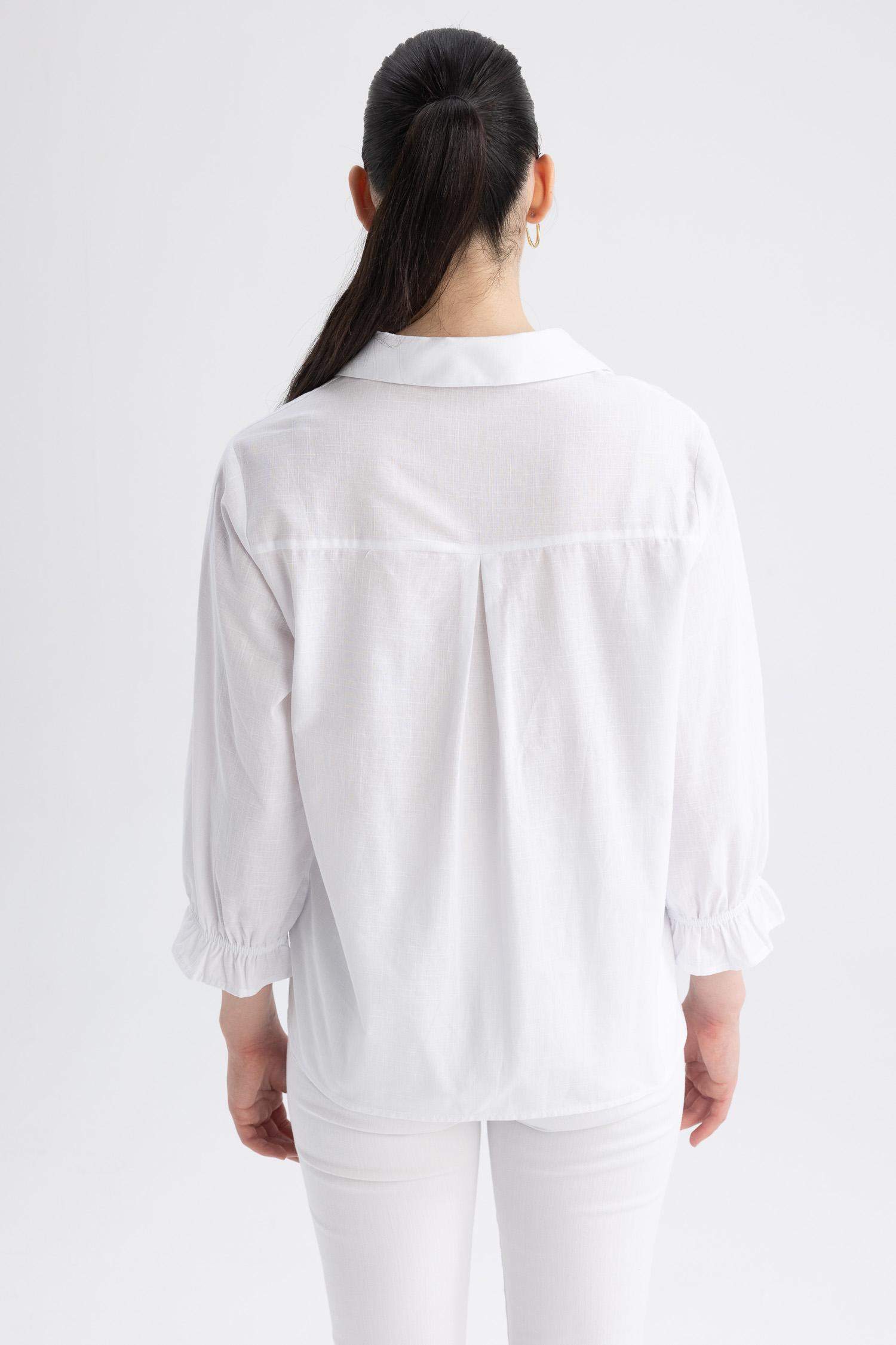 Beyaz Kadın Traditional Loose Fit Kaçık Yaka Uzun Kollu %100 Pamuk ...