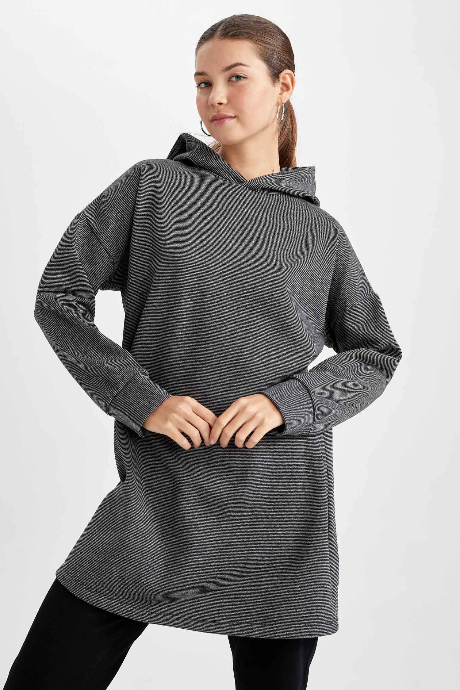 Anthracite Woman Regular Fit Sweatshirt Fabric Long Sleeve Tunic ...