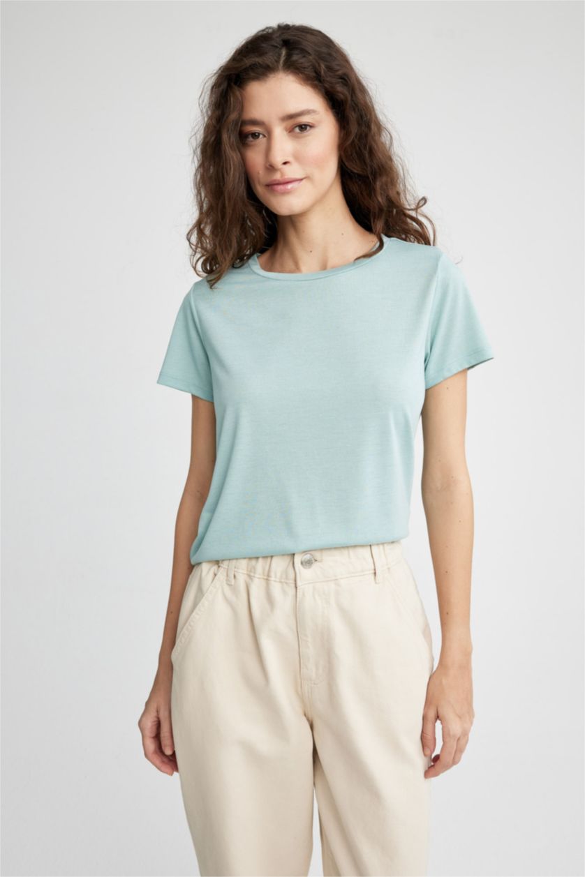 Turquoise WOMAN Relax Fit Short Sleeve T-Shirt 2376378 | DeFacto